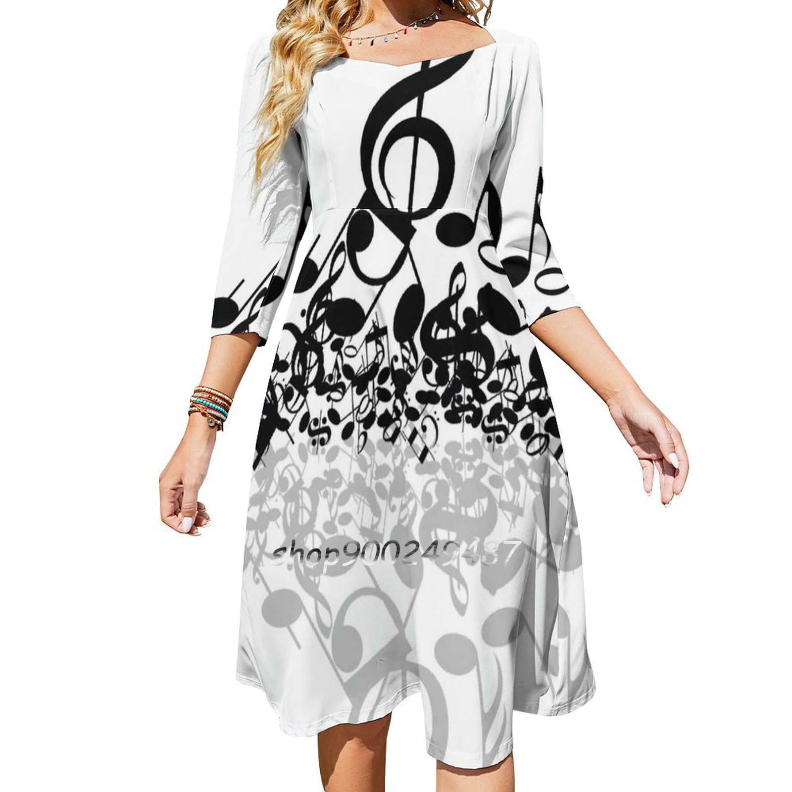 Musical Notes Sweetheart Knot Flared Dress Fashion Design Large Size ...