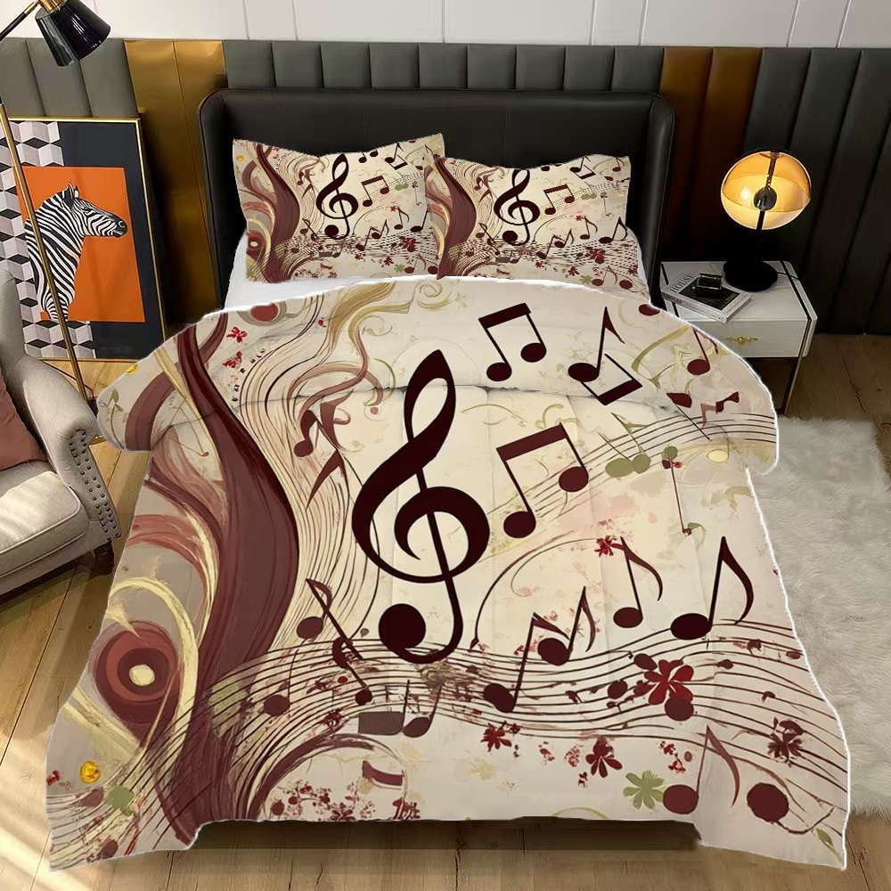 Musical Notes Swirling Art Comforter Set Queen Size Bedding Set For ...