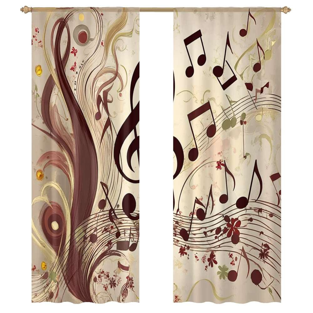 Musical Notes Swirling Art Tulle Curtains For Living Room Chiffon Sheer ...