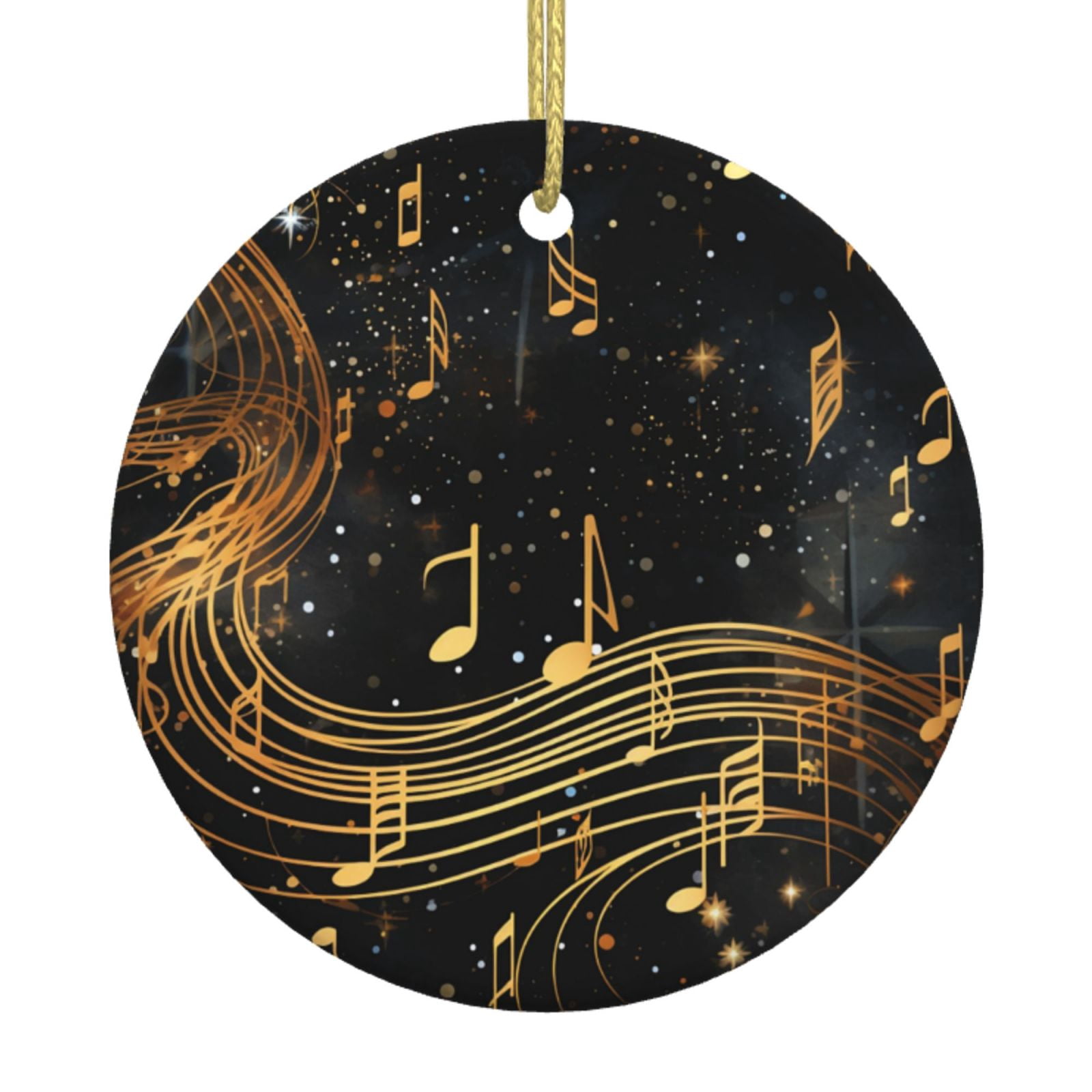 Musical Notes With Piano Starry Golden Christmas Ornament Round Ceramic ...