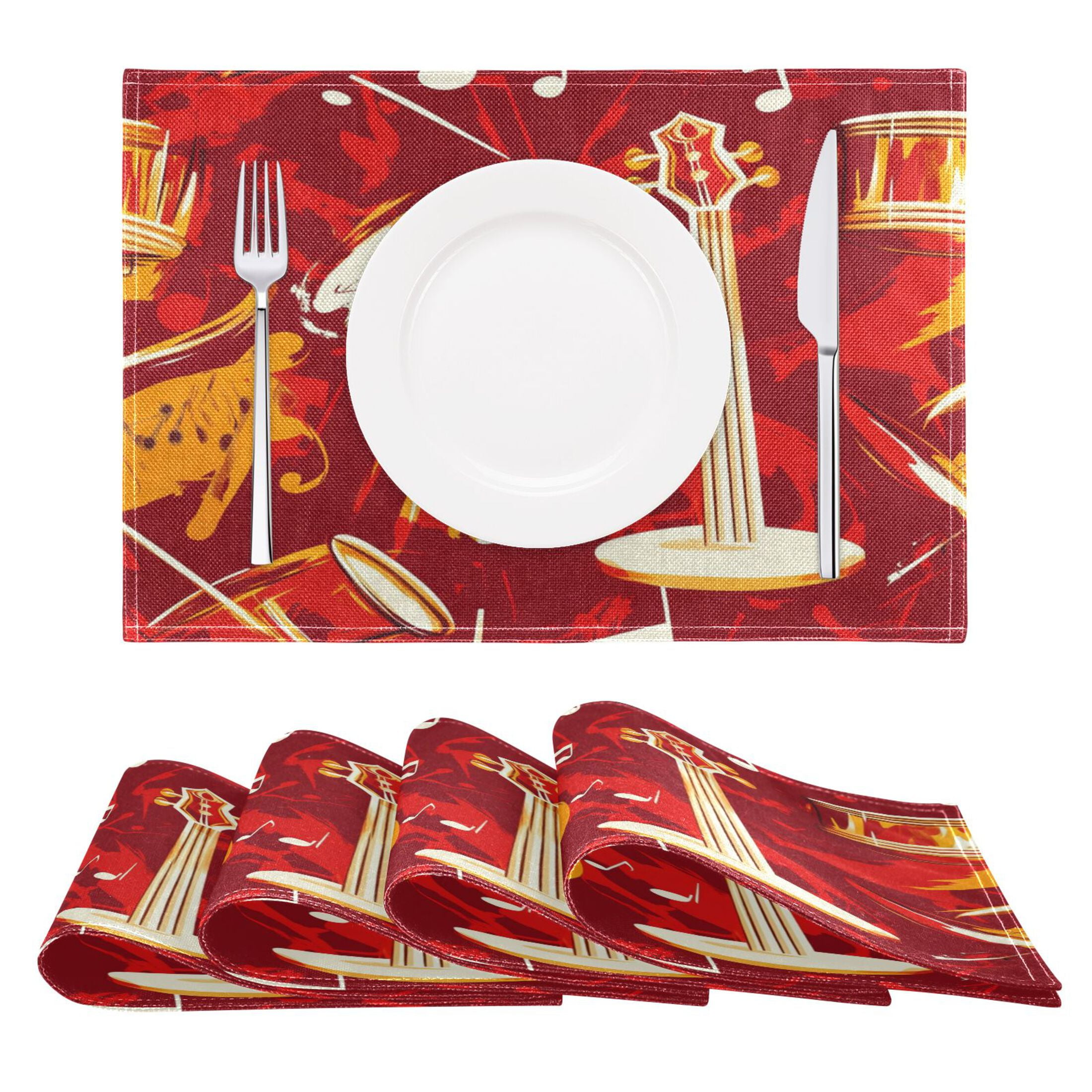 Musical Notes and Instruments Reversible Placemat Set of 4 Non Slip ...