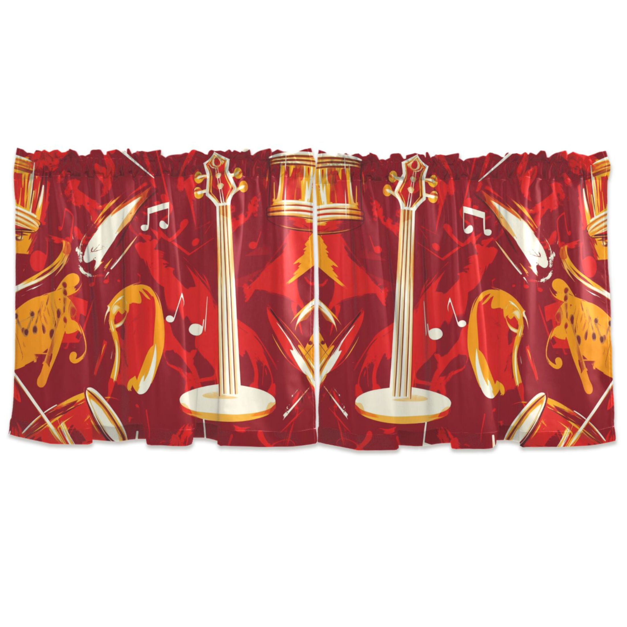 Musical Notes and Instruments Tier Curtains for Kitchen 57x24 Inch Semi ...