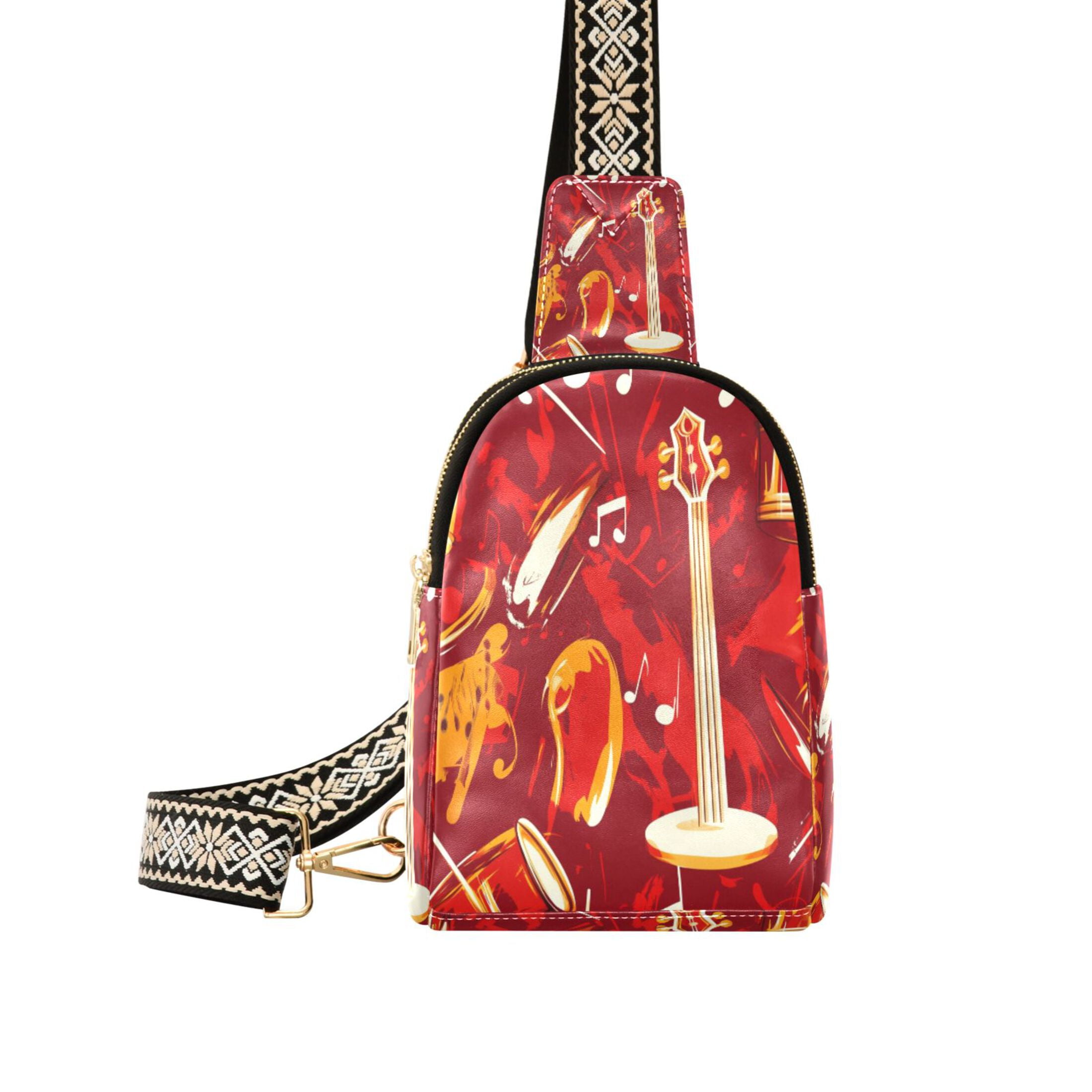 Musical Notes and Instruments Women's PU Leather Crossbody Bag, Dual ...