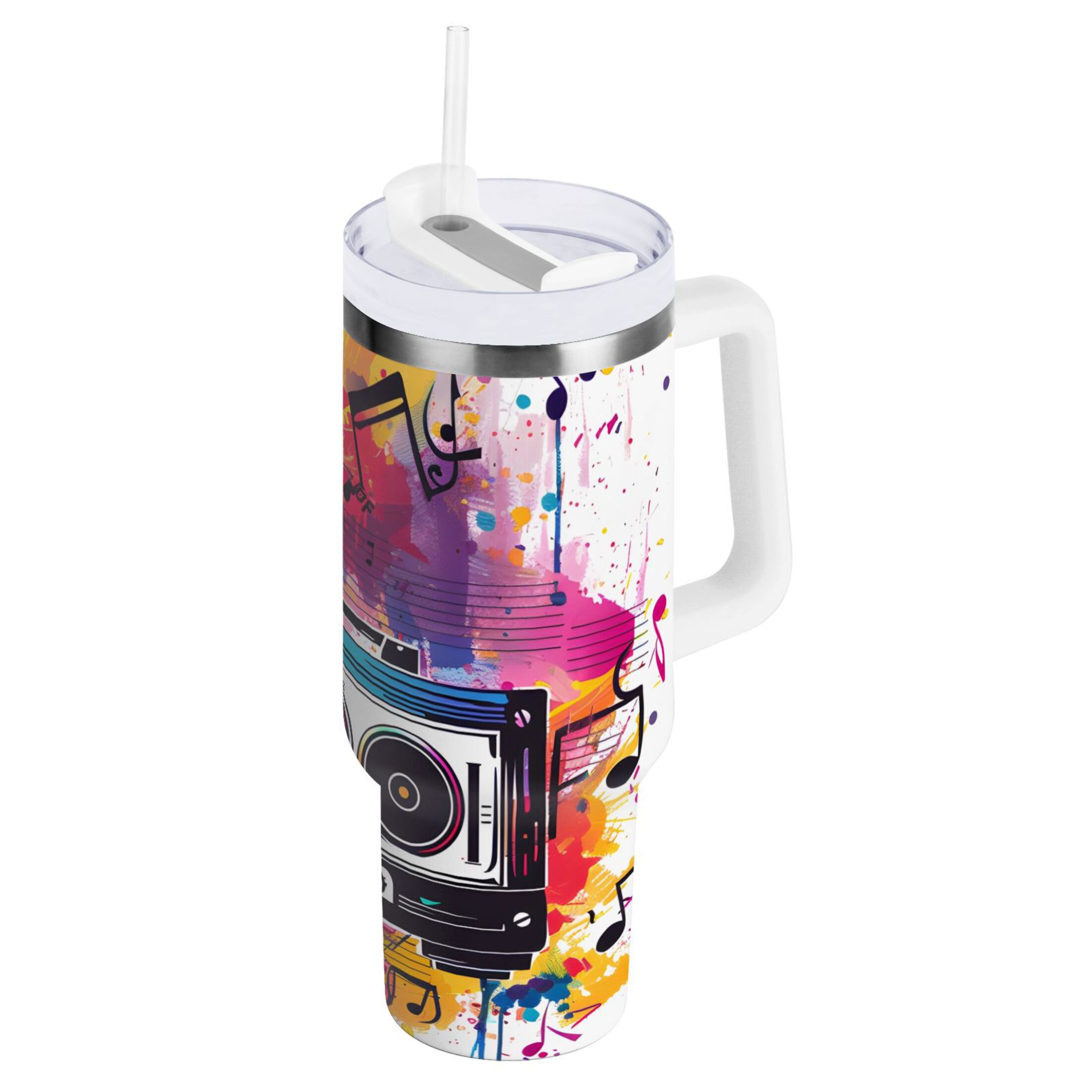 Musical Notes and Sound 30 oz Tumbler with Handle and Straw Lid Vacuum ...
