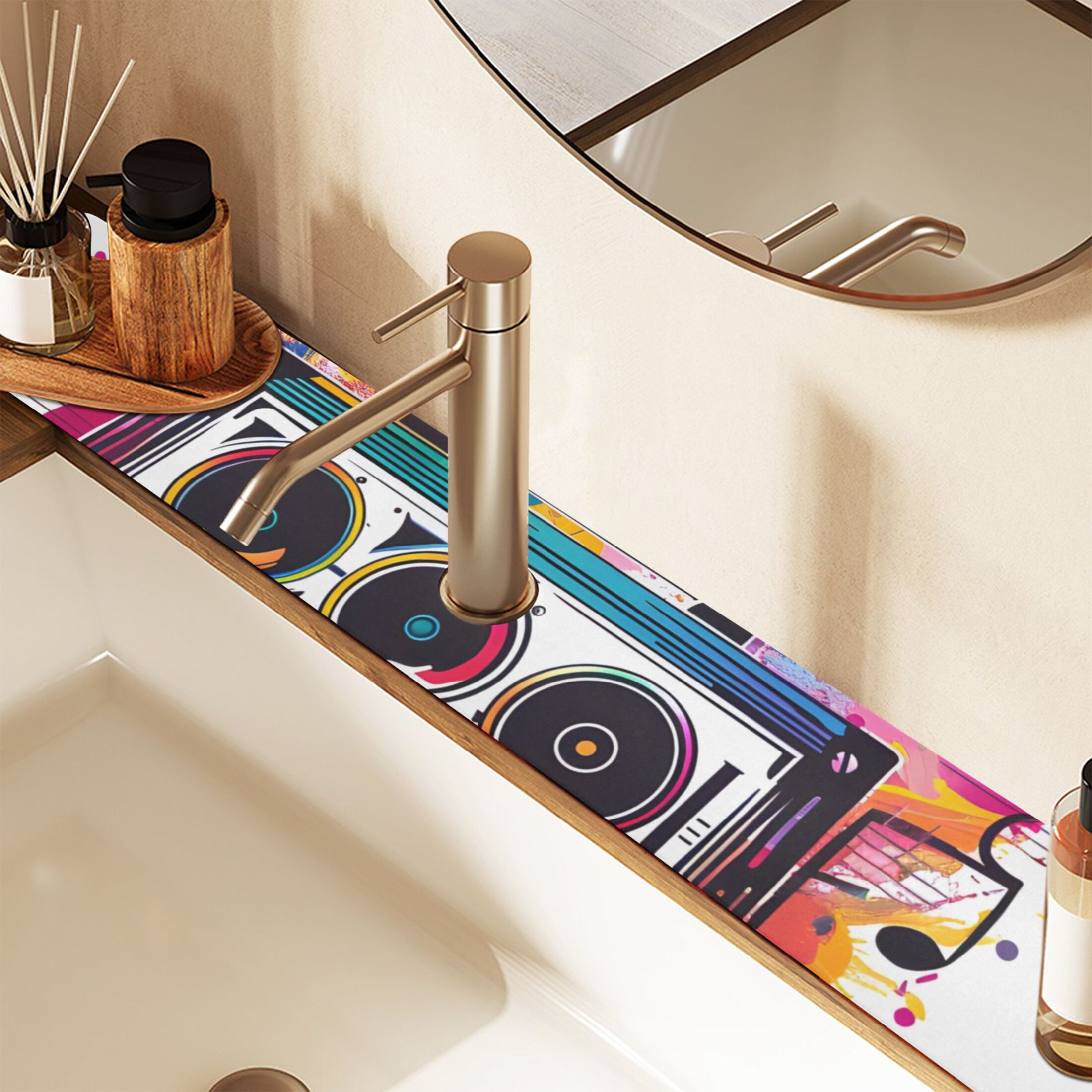 Musical Notes and Sound Sink Splash Guard Faucet Drying Mat 30"x5.4 ...