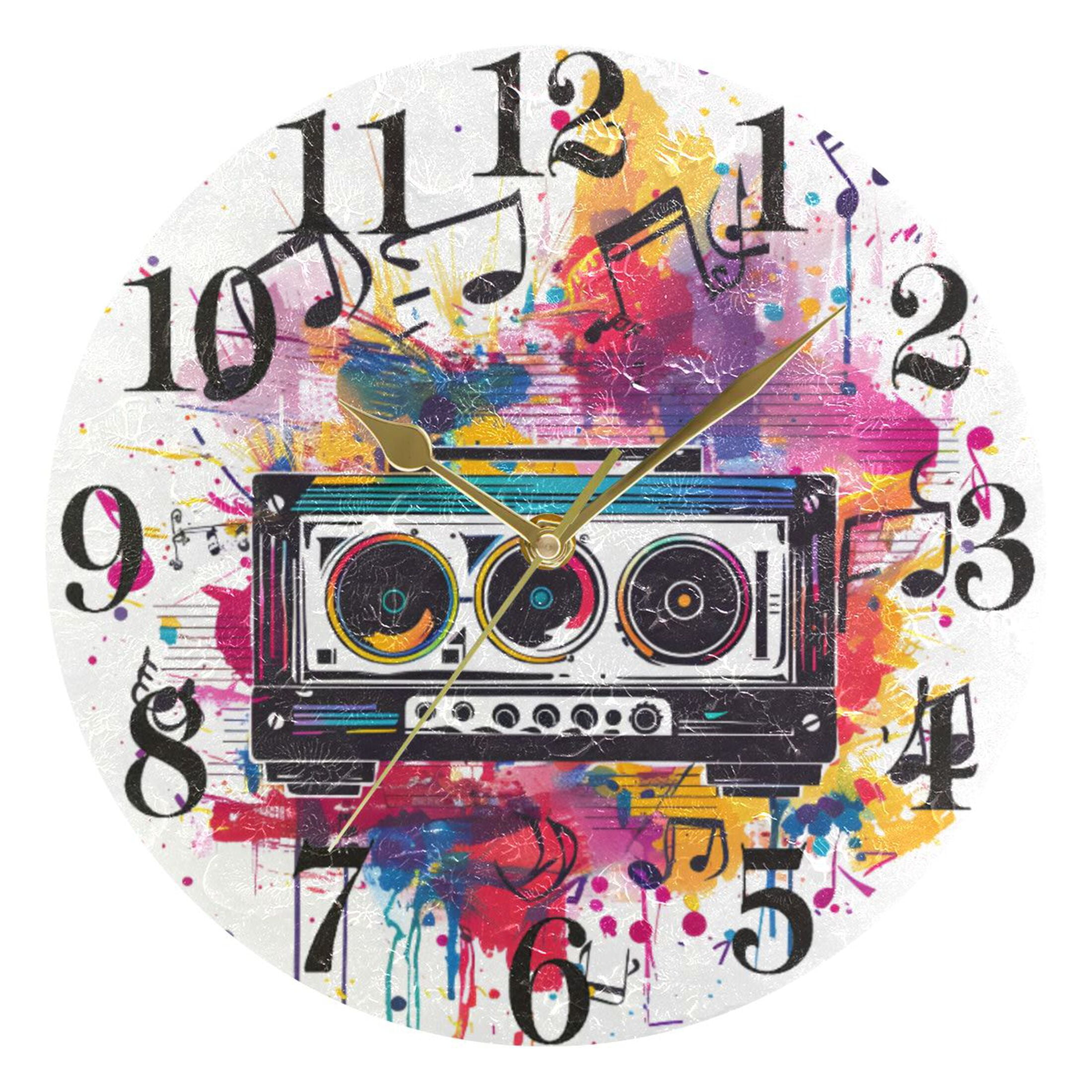 Musical Notes and Sound Wall Clock 9.8 inch Battery Operated Clocks Non ...