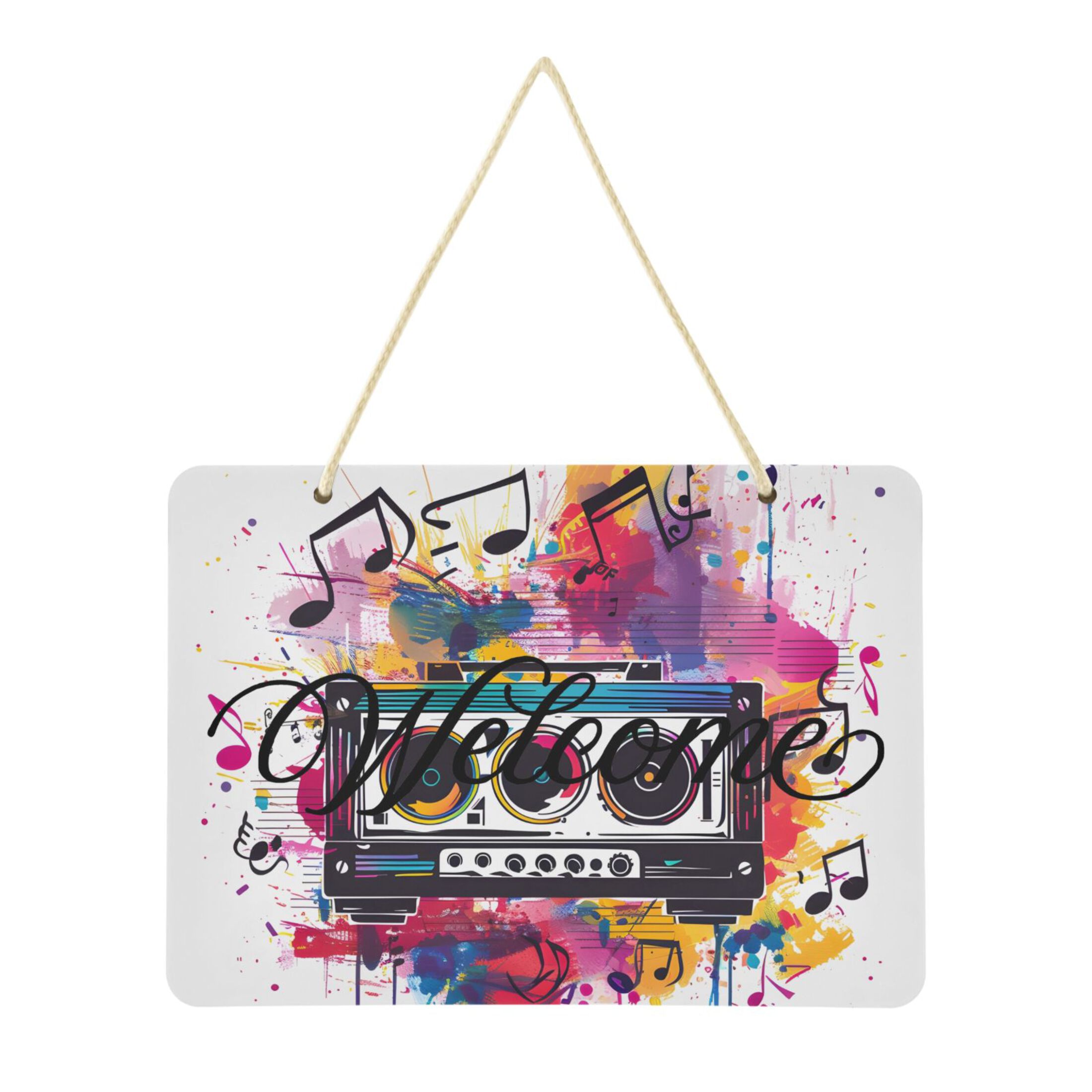 Musical Notes and Sound Welcome Sign Front Door PVC 14x10 inch Hanger ...