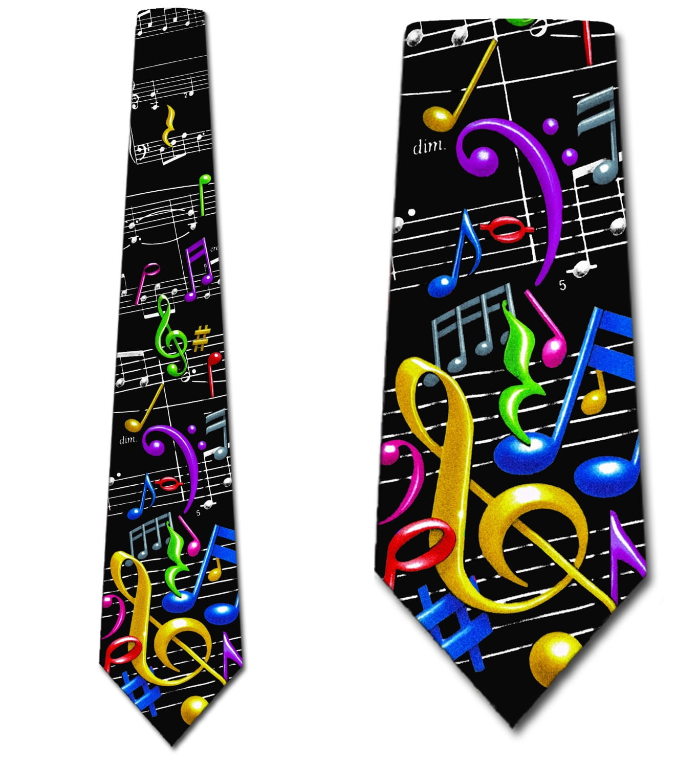 Musical Notes and Staff - Multi colors on Black Necktie Mens Tie by ...