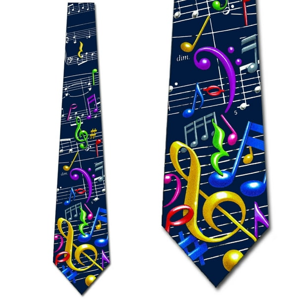 Musical Notes and Staff - Multi colors on Navy Necktie Mens Tie by ...
