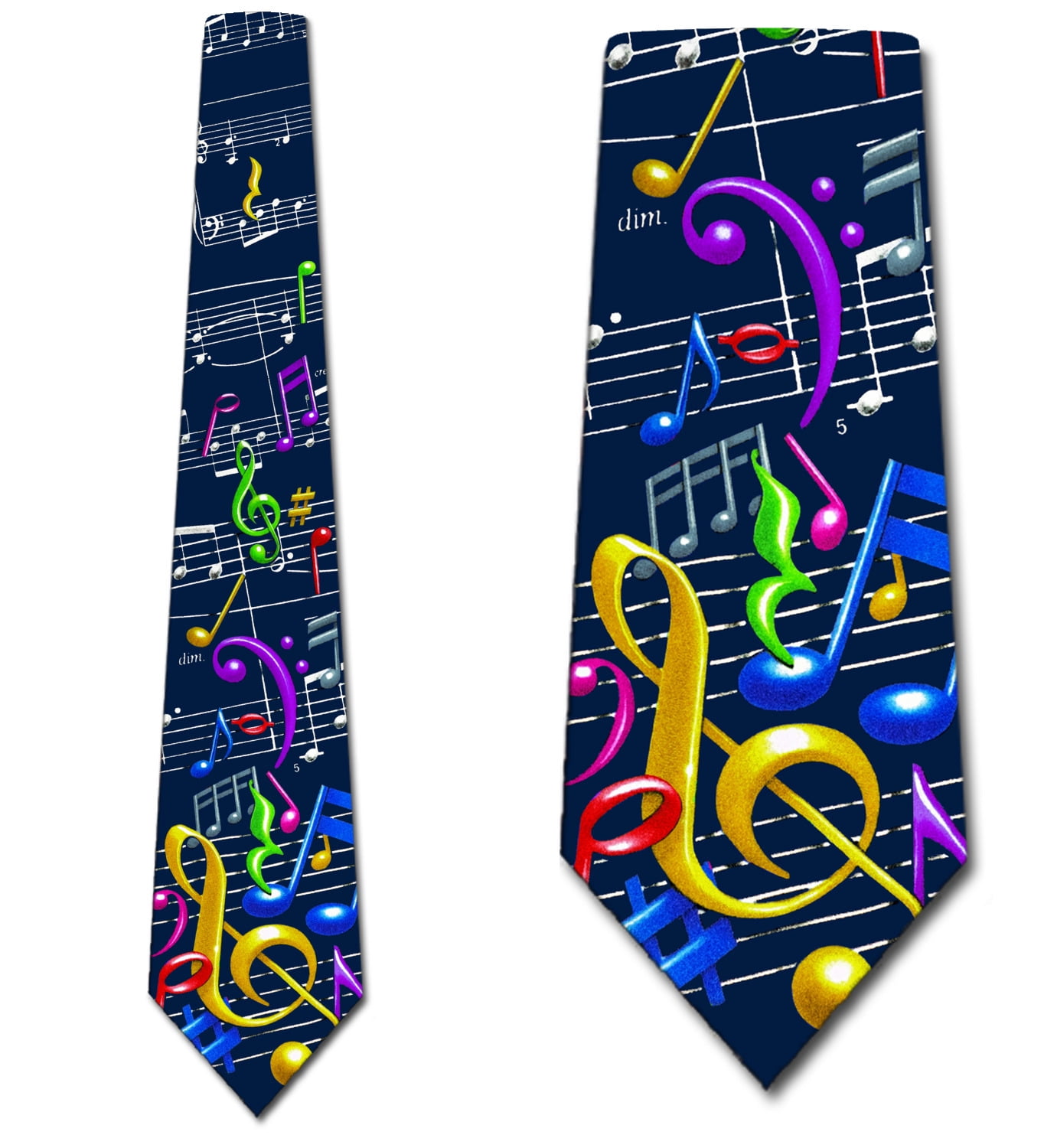 Musical Notes and Staff - Multi colors on Navy Necktie Mens Tie by ...