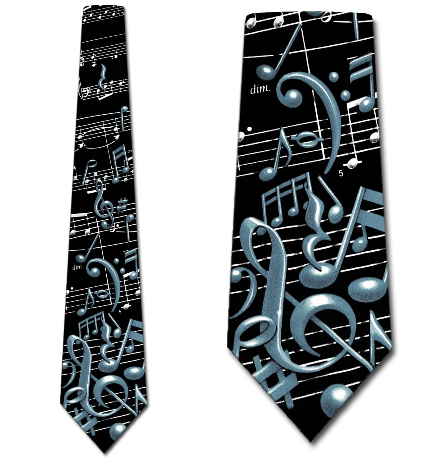 Musical Notes and Staff - Silver on Black Necktie Mens Tie by Three ...
