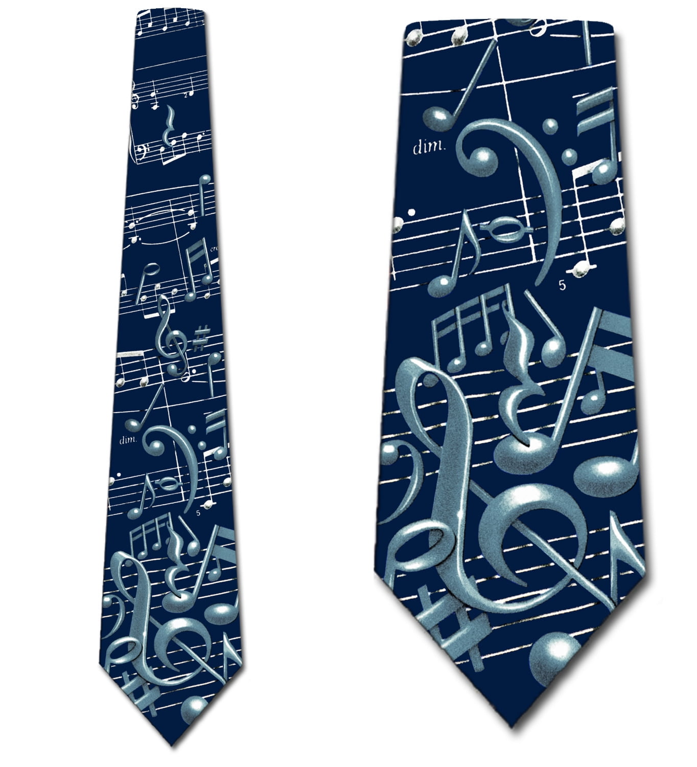 Musical Notes and Staff - Silver on Navy Necktie Mens Tie by Three ...