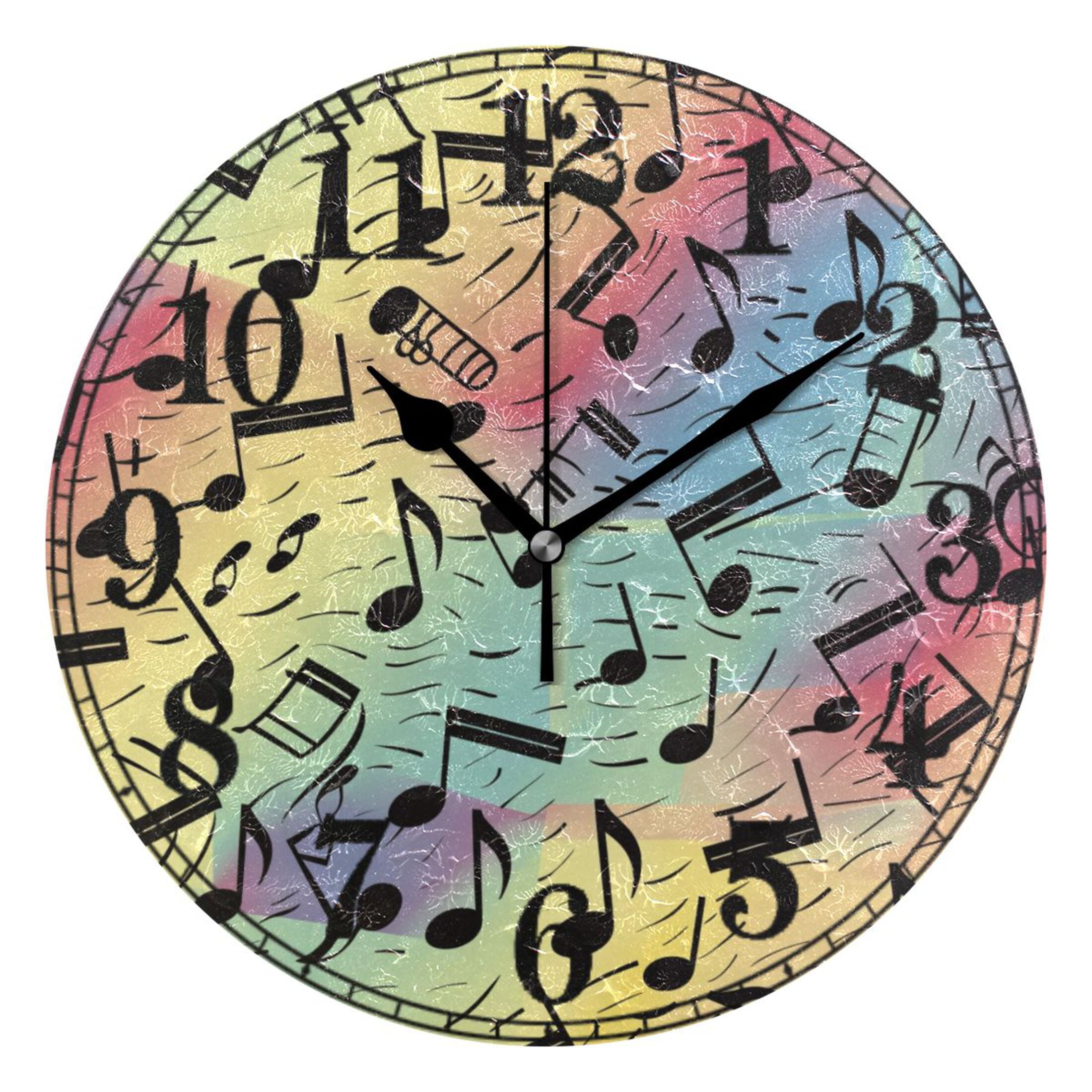 Musical Notes in Rainbow Silent Wall Clock 10" Non-Ticking Battery ...