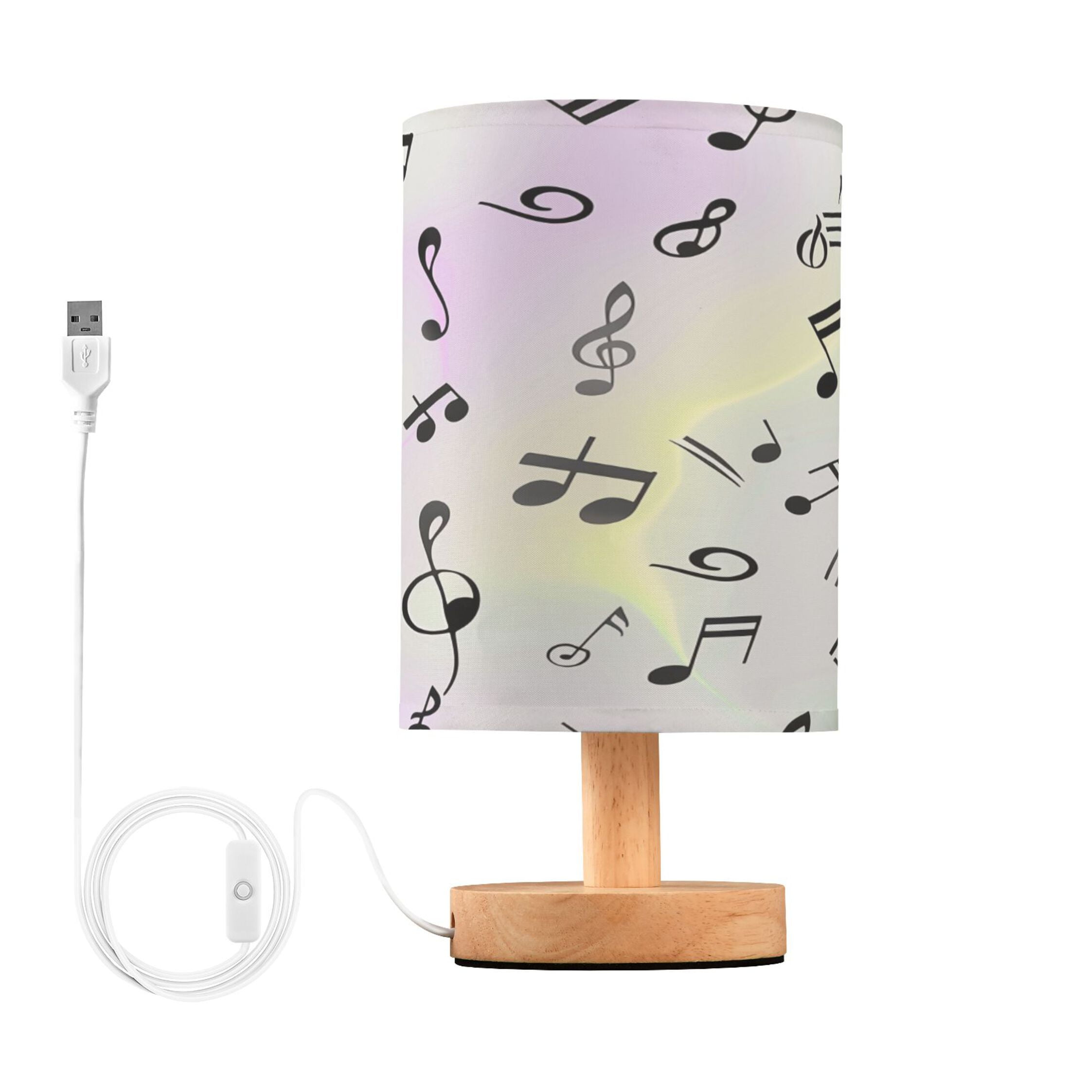 Musical Notes in Tie Dye Bedside Table Lamp Desk Warm Lights with USB ...