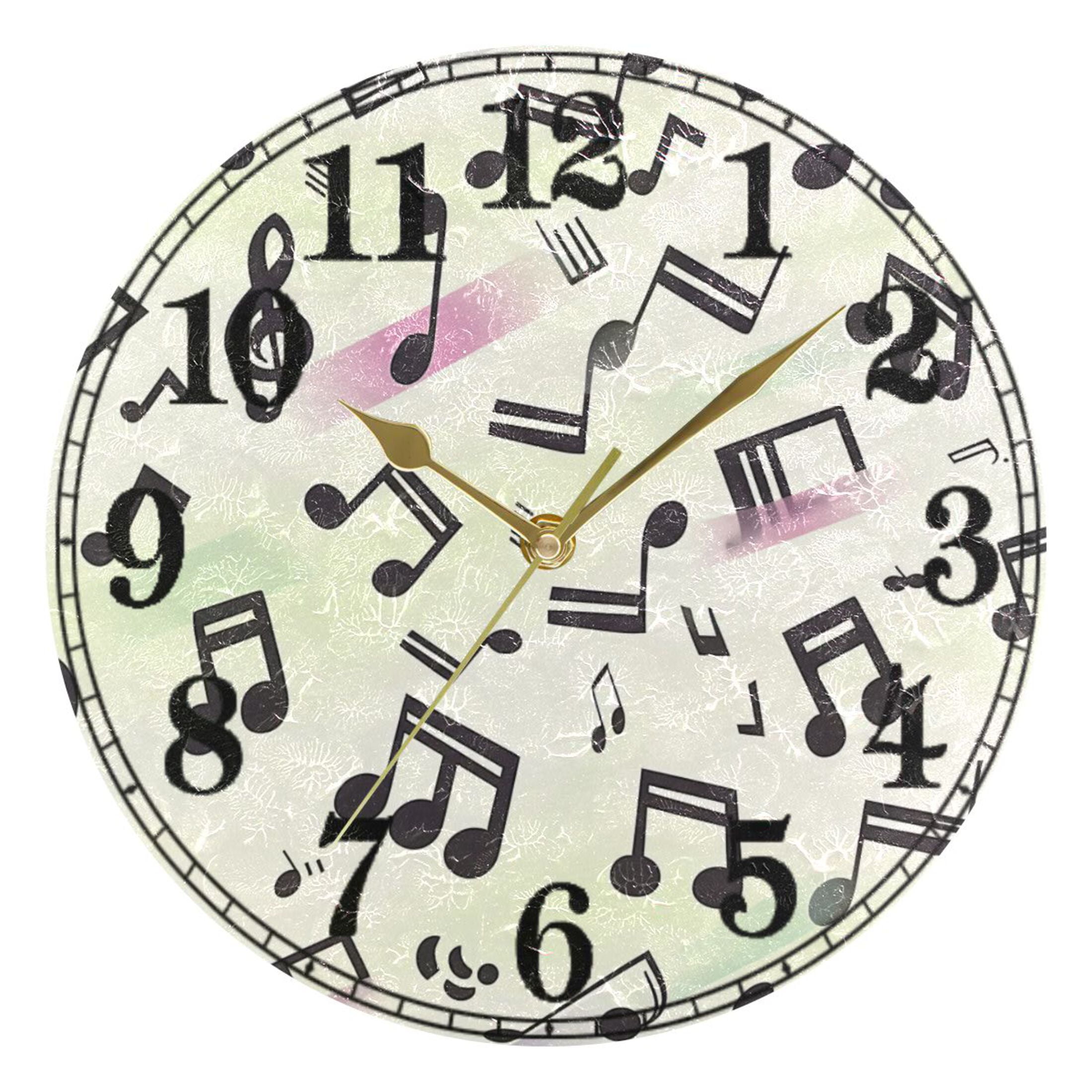 Musical Notes with Rainbow Silent Wall Clock 10" Non-Ticking Battery ...