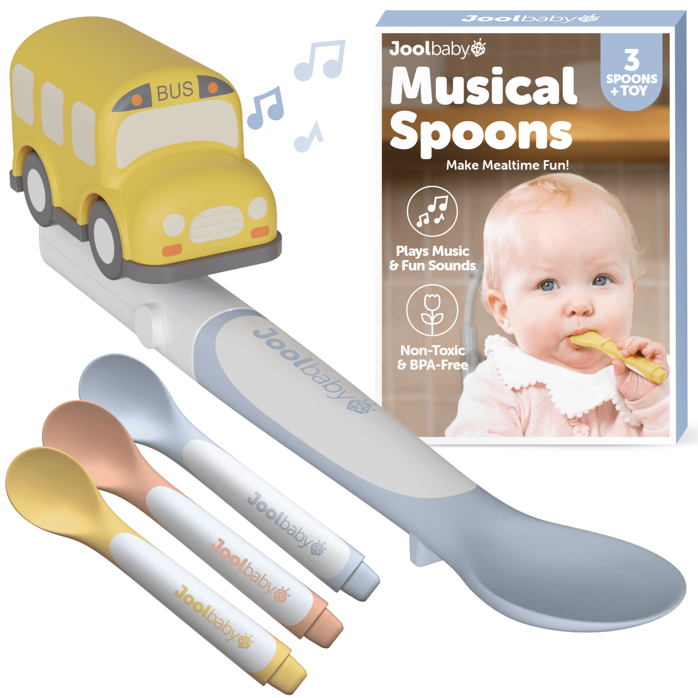 Jool Baby Musical Baby Spoons, 3 Spoons + School Bus with Fun Sounds ...