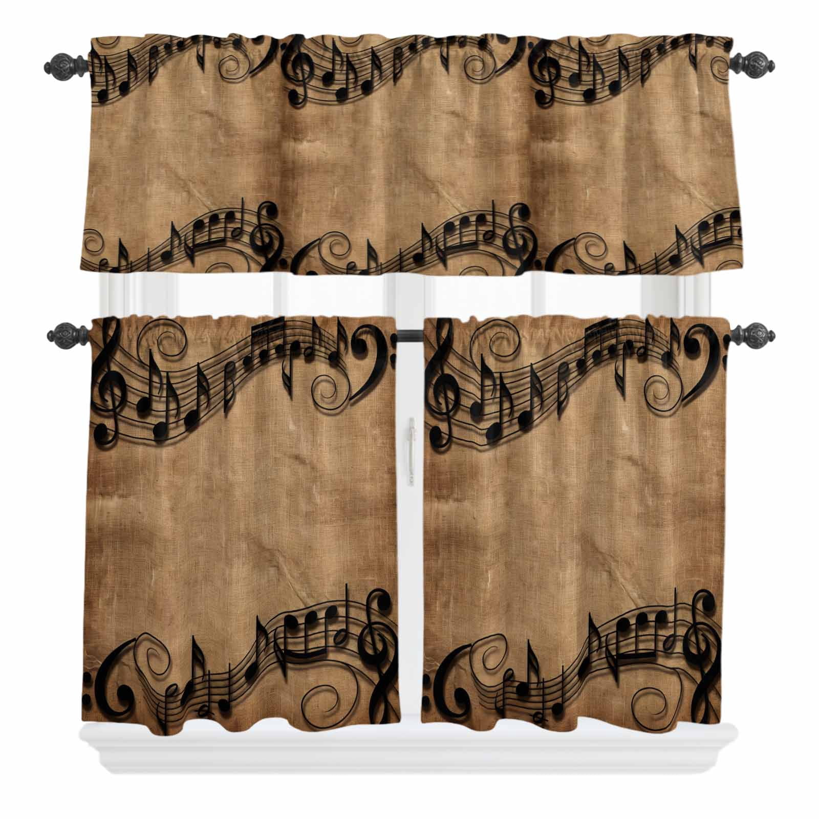 Musical Symbols Curtain Valances Set Musical Staff Retro Brown ...