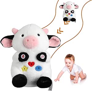 Musical Talking Cow Stuffed Animal, Moving Tummy Time Toy Cow Plush ...