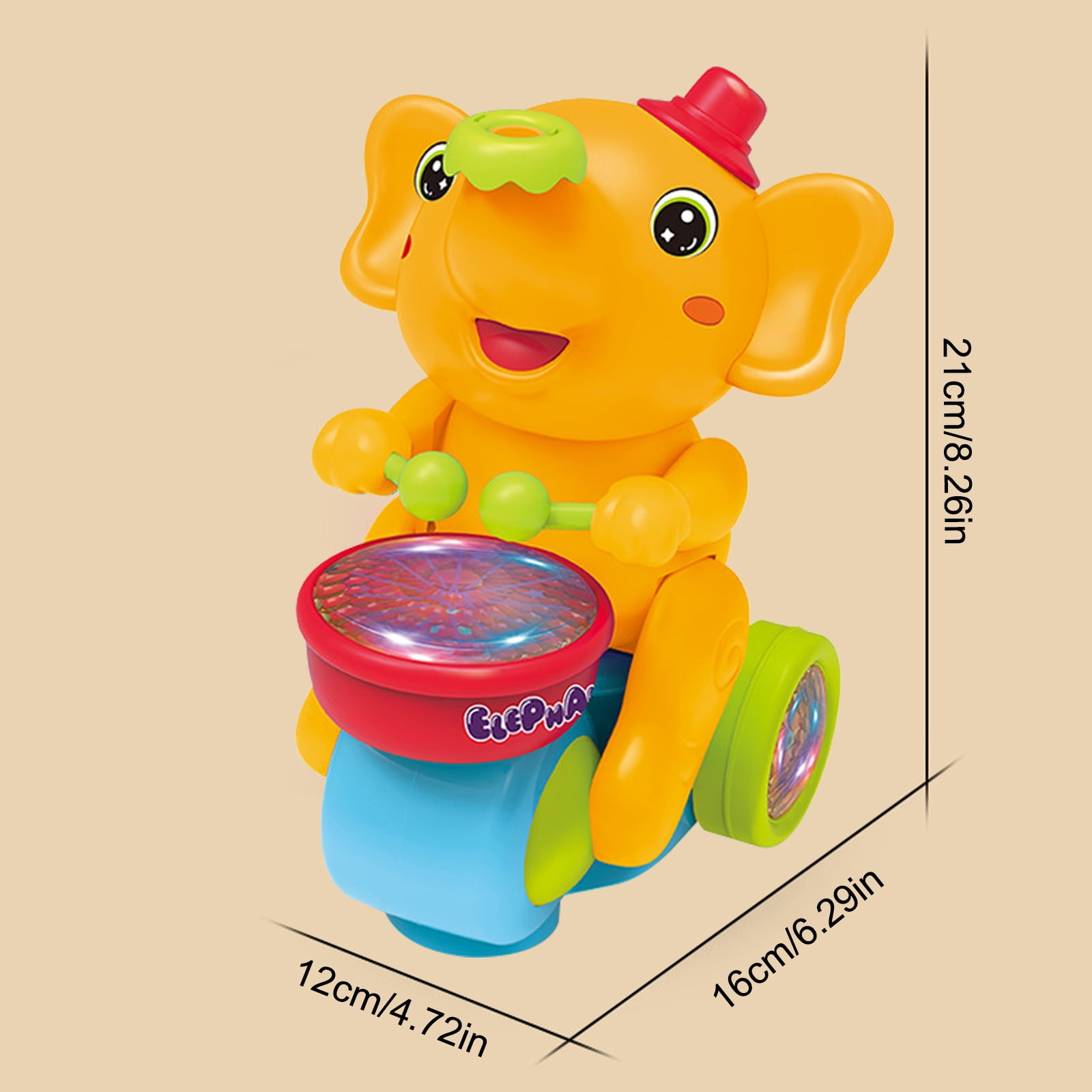 Musical Walking Elephant Drummer Toy, Kids Elephant Ride-On Toy ...