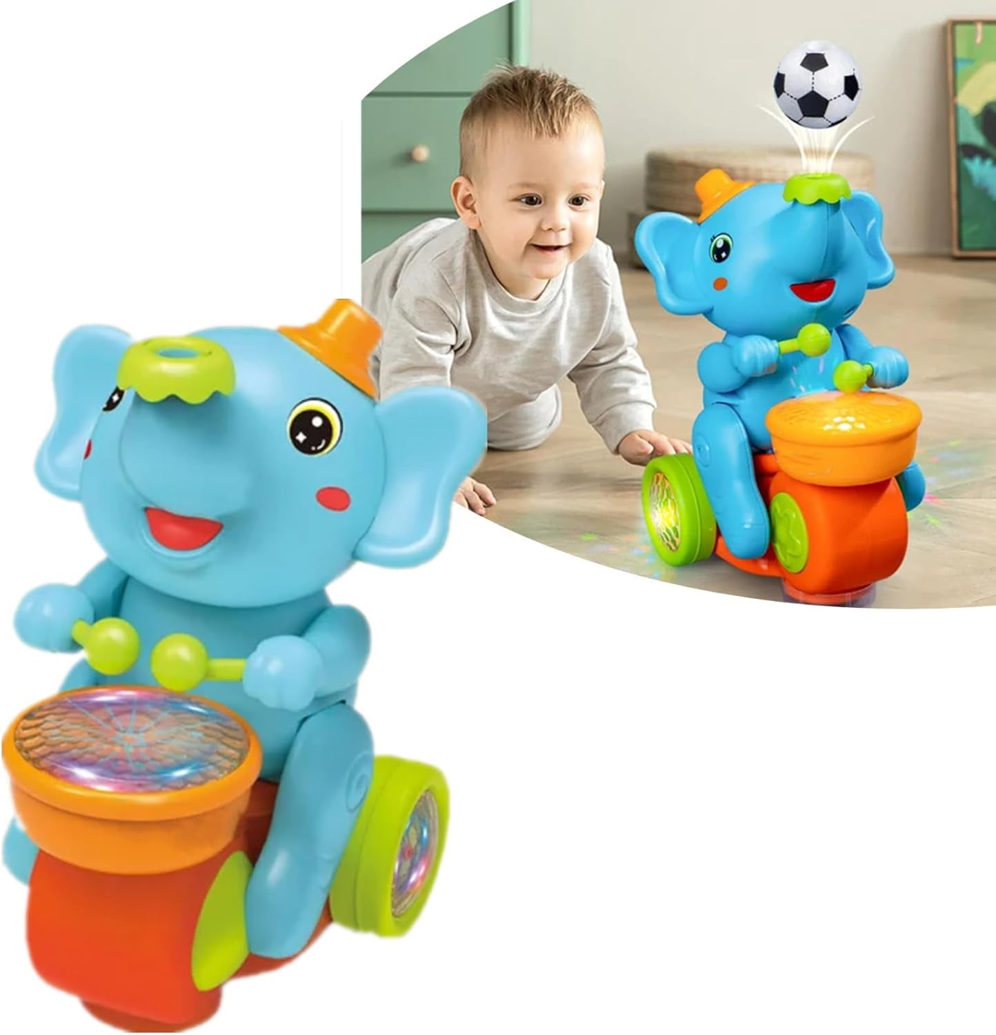 Musical Walking Elephant Drummer Toy,LED Musical Elephant Lighting Up ...