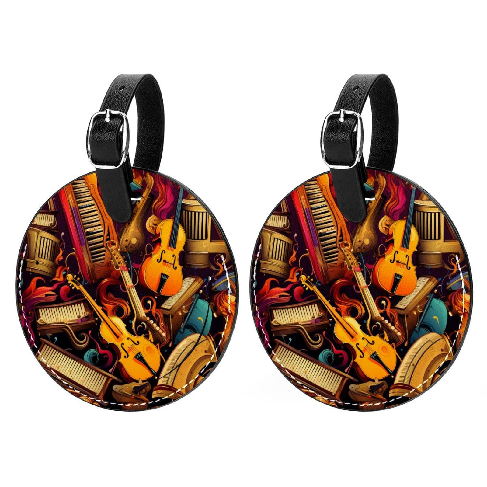 Musical instrument 2pcs PU Leather Round Bag Tags with Privacy Cover ...