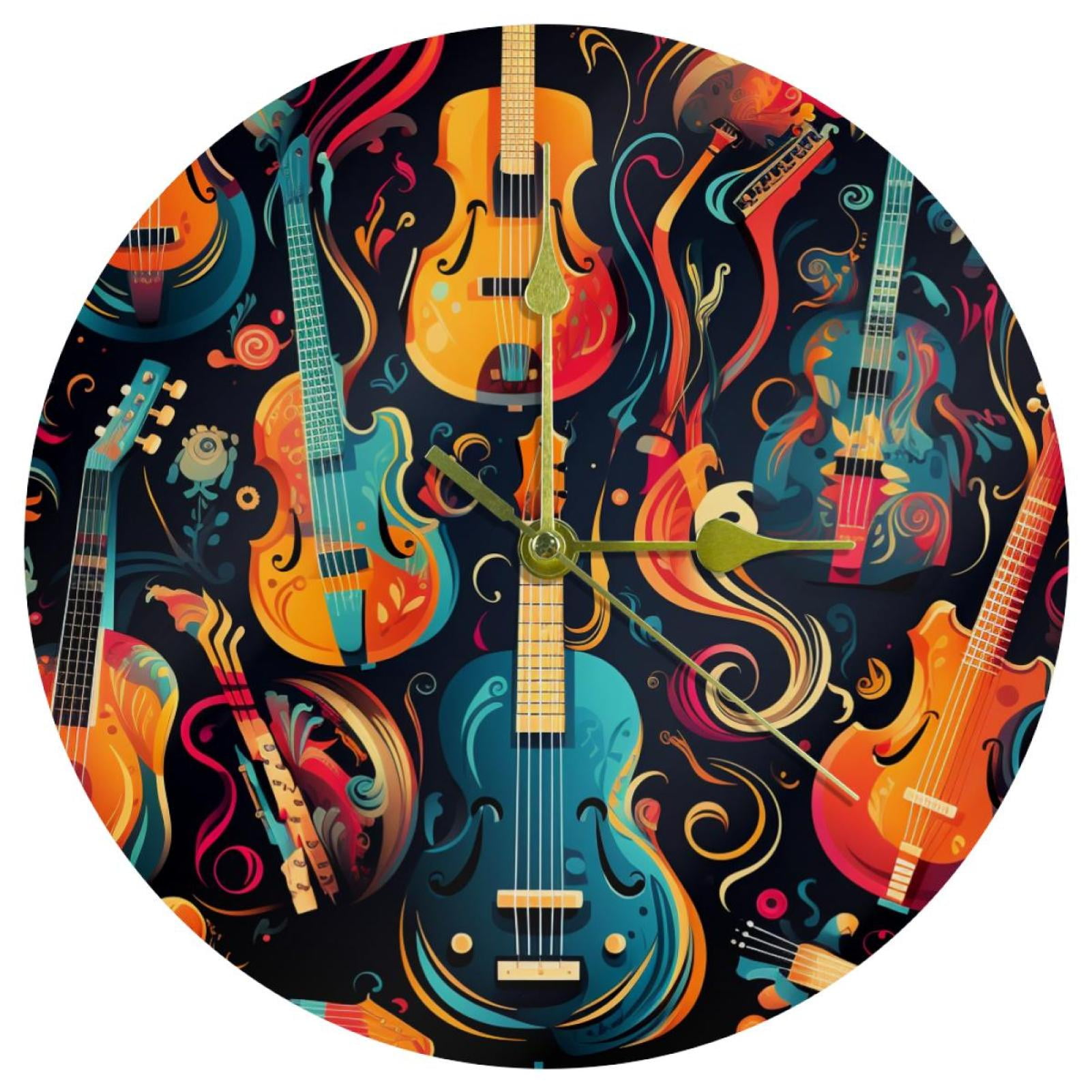 Musical instrument Acrylic Round Wall Clock 9.8 Inches Silent Non ...