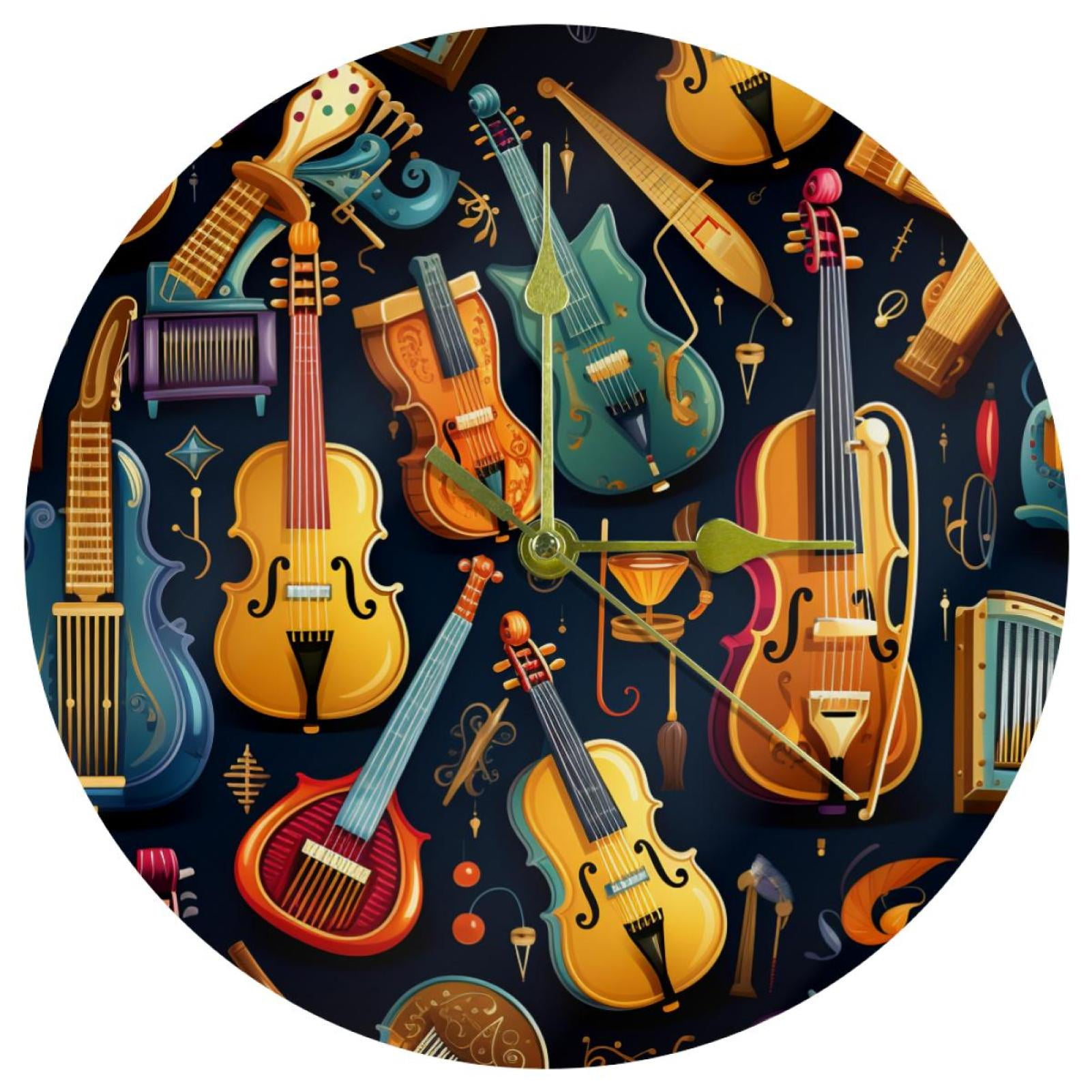 Musical instrument Round Acrylic 9.8 Inches Silent Non Ticking Battery ...