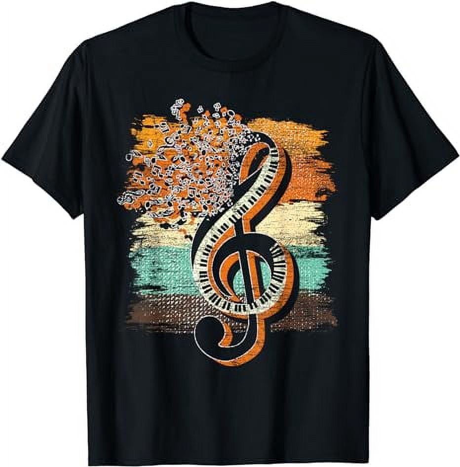 Musician Classical Music Notes Piano Keys Retro Treble Clef T-Shirt ...