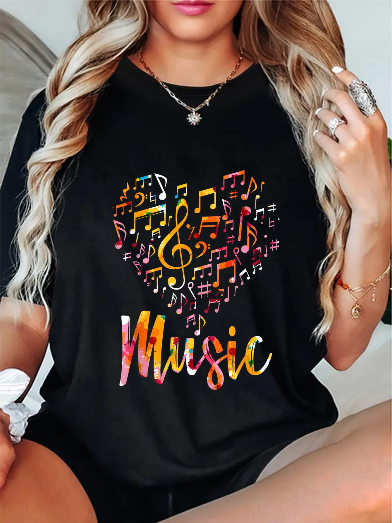 Musician Gift Musical Instrument Music Notes Treble Clef T-Shirt ...