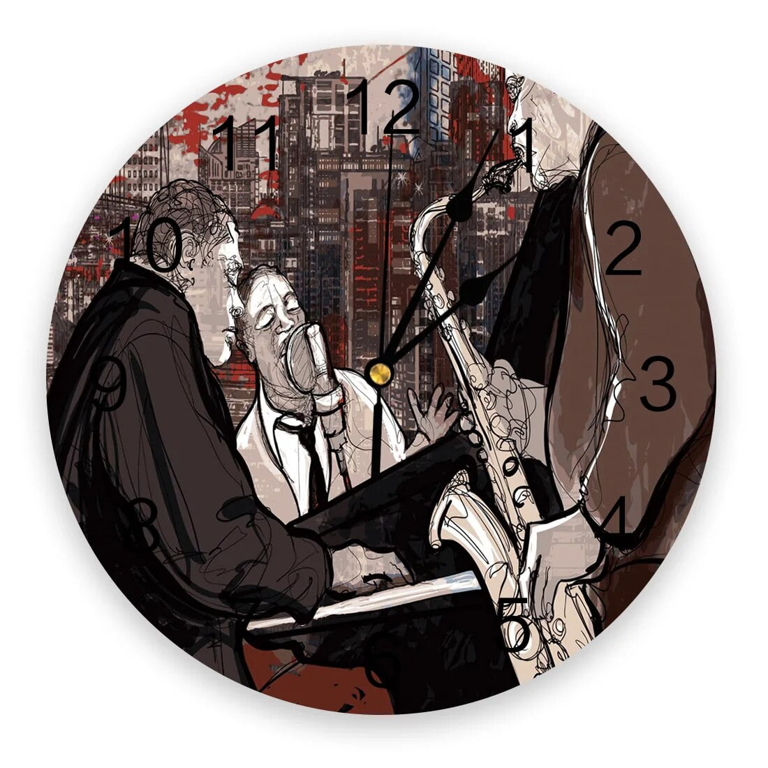 Musician Musical Instrument City Retro Wall Clock Home Decor Bedroom ...