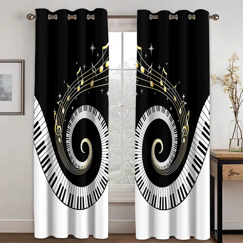 Musician Piano Keys Romantic Black & White Notes Modern Home r Curtains ...