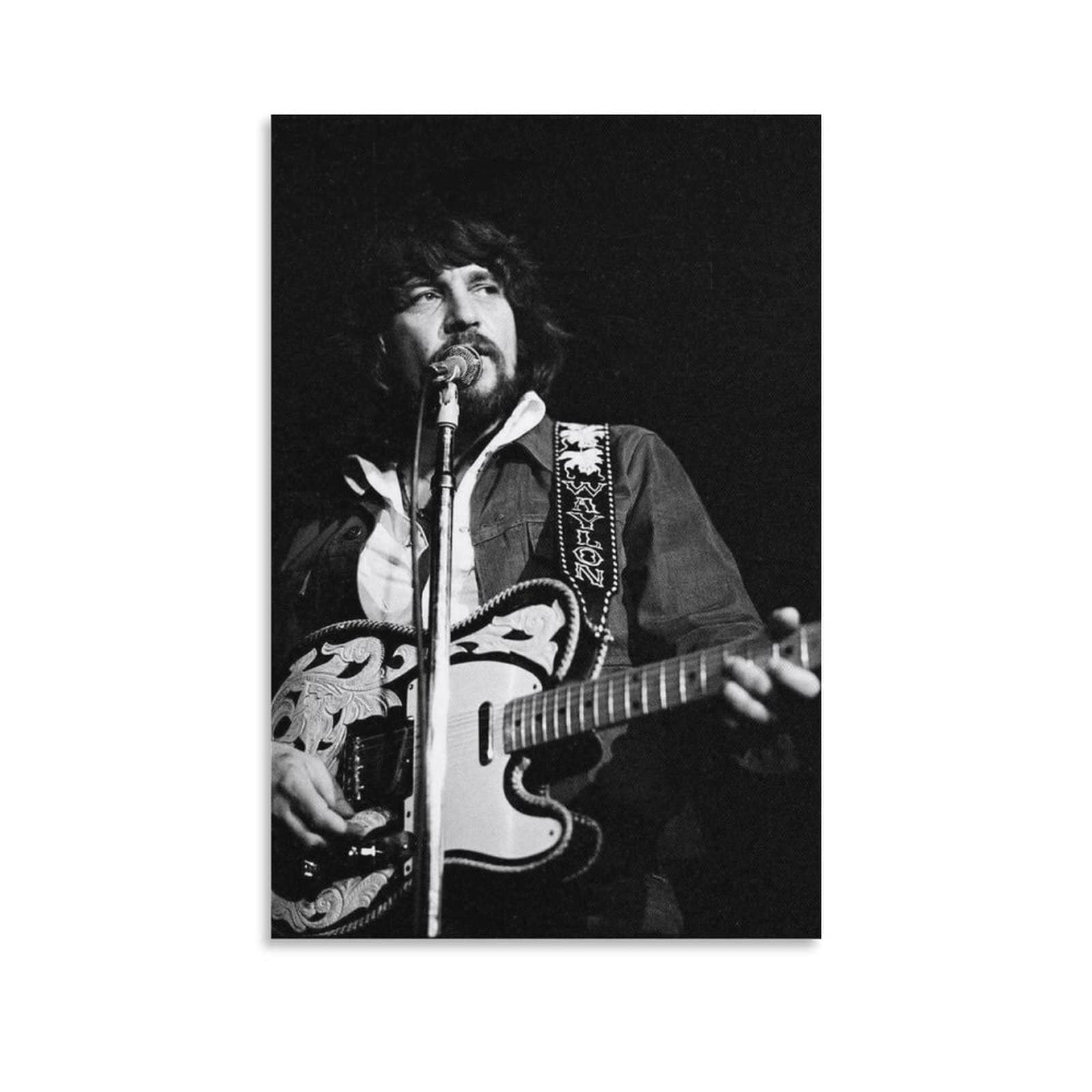 Musician Waylon-Jennings Playing Guitar Retro Poster Poster Canvas ...
