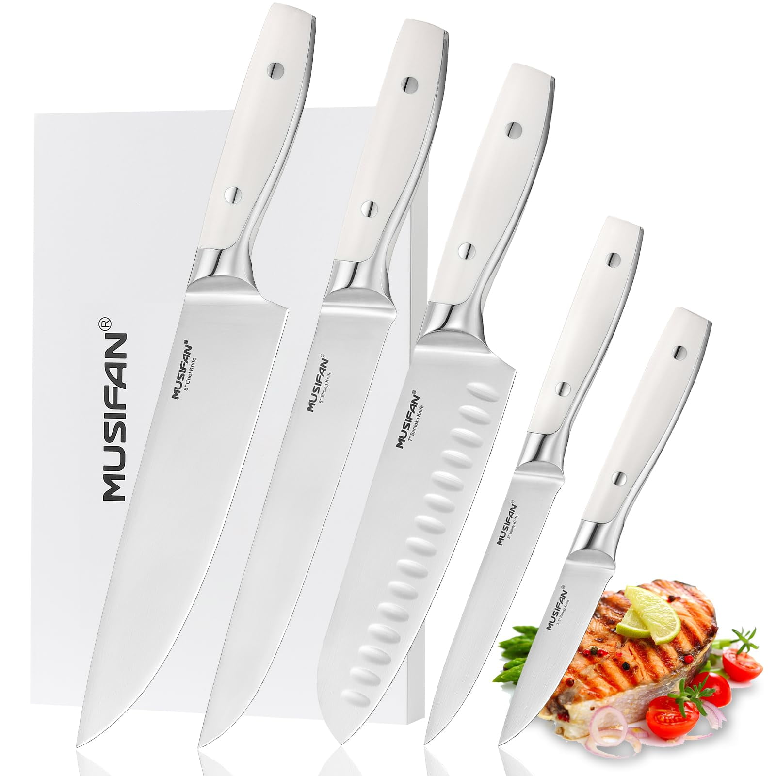 Musifan 5-Piece Chef Knife Set, Professional Ultra Sharp Kitchen Knives ...