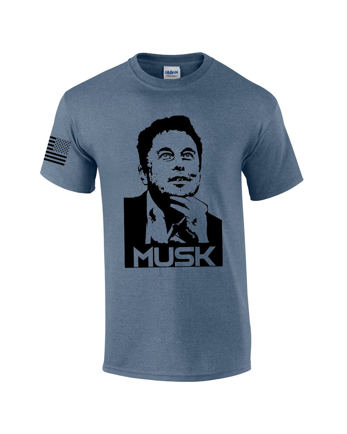 Musk Portrait of Elon American Flag Sleeve Men's Short Sleeve T-shirt ...