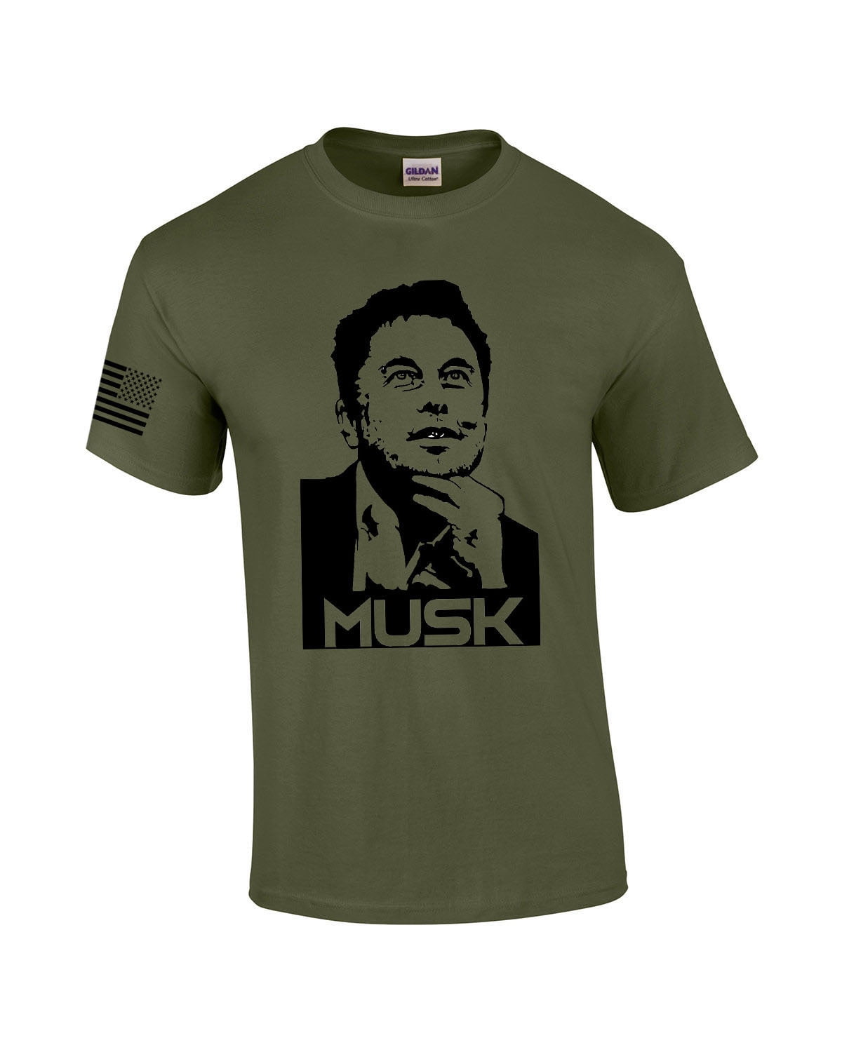 Musk Portrait of Elon American Flag Sleeve Men's Short Sleeve T-shirt ...