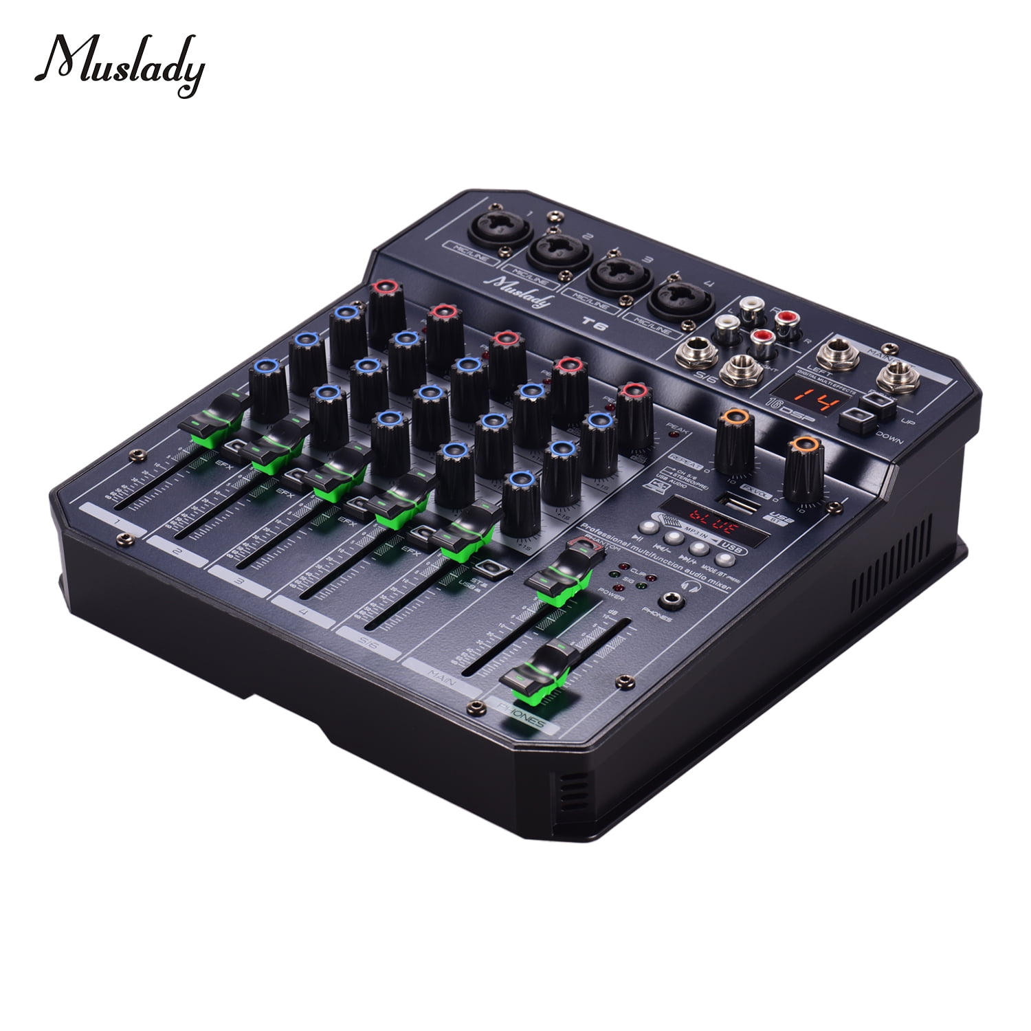 Muslady Portable 6-Channel Sound Card Mixing Console Audio Mixer Built ... Muslady Portable 6-Channel Sound Card Mixing Console Audio Mixer Built ...