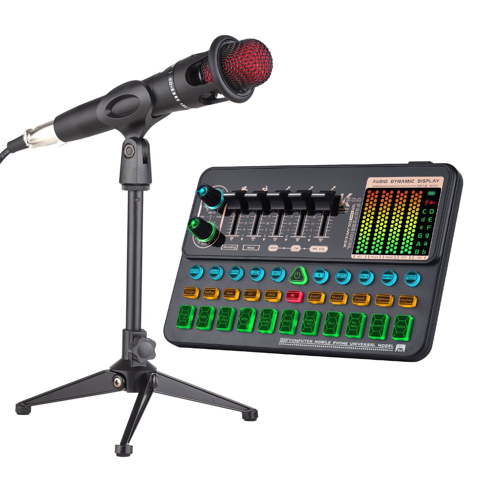 Muslady SK500 Portable Live Sound Card Voice Changer Device Audio Mixer ...