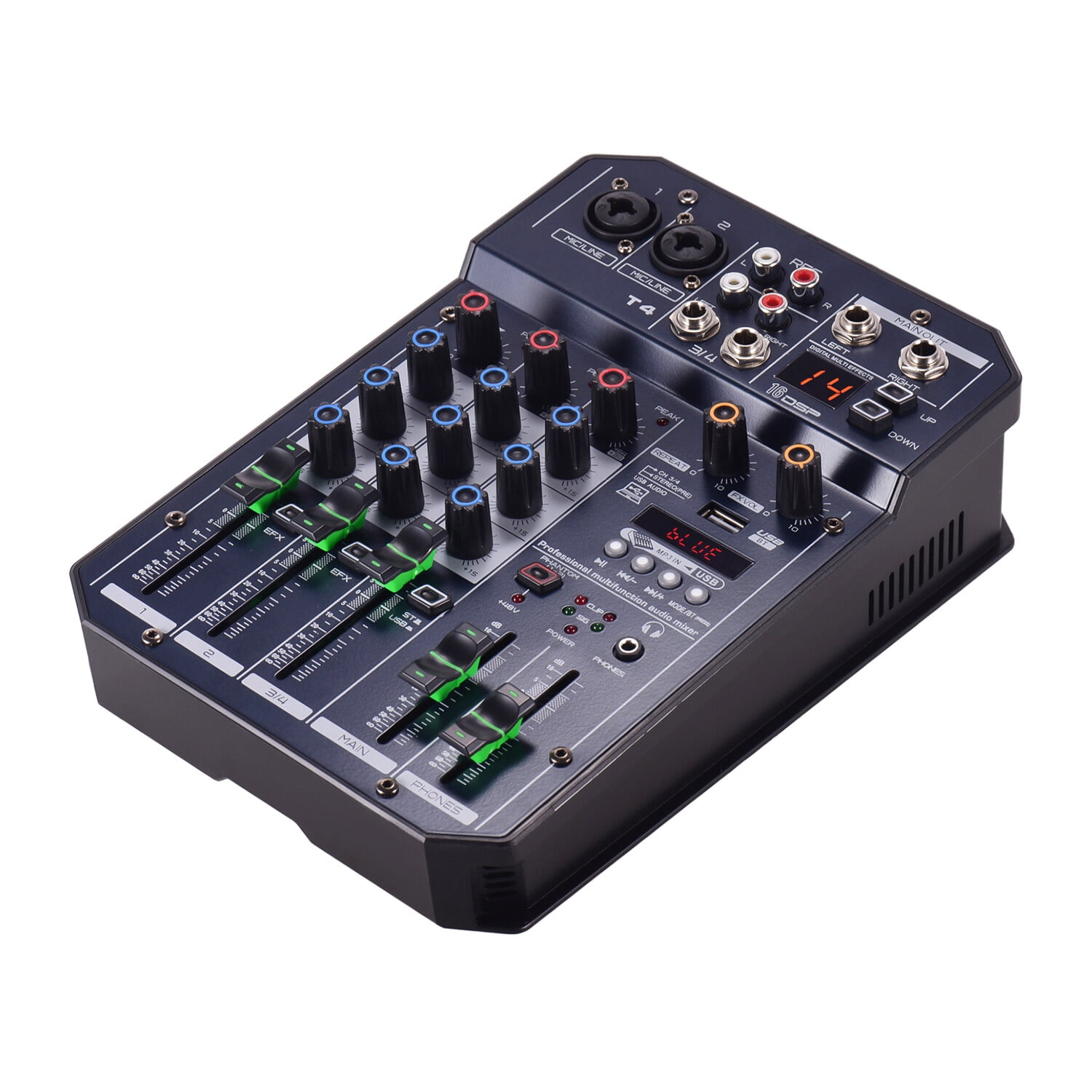 Muslady T4 Portable 4-Channel Sound Card Mixing Console Audio Mixer ...