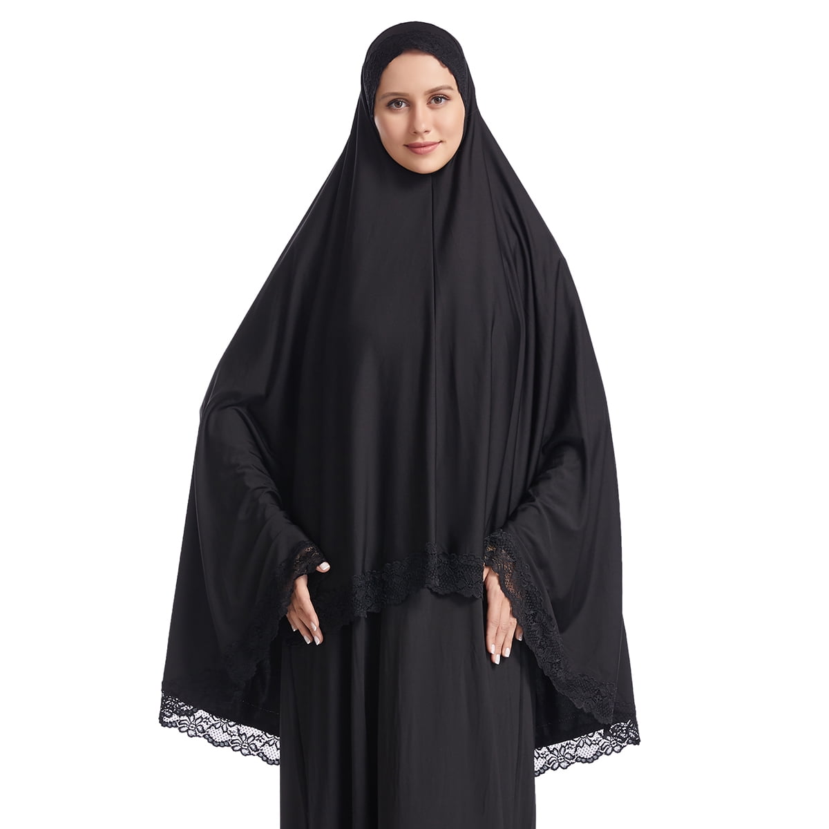 Muslim High Stretch Hijab Pure Color Half-body Cover Hijab with Lace ...