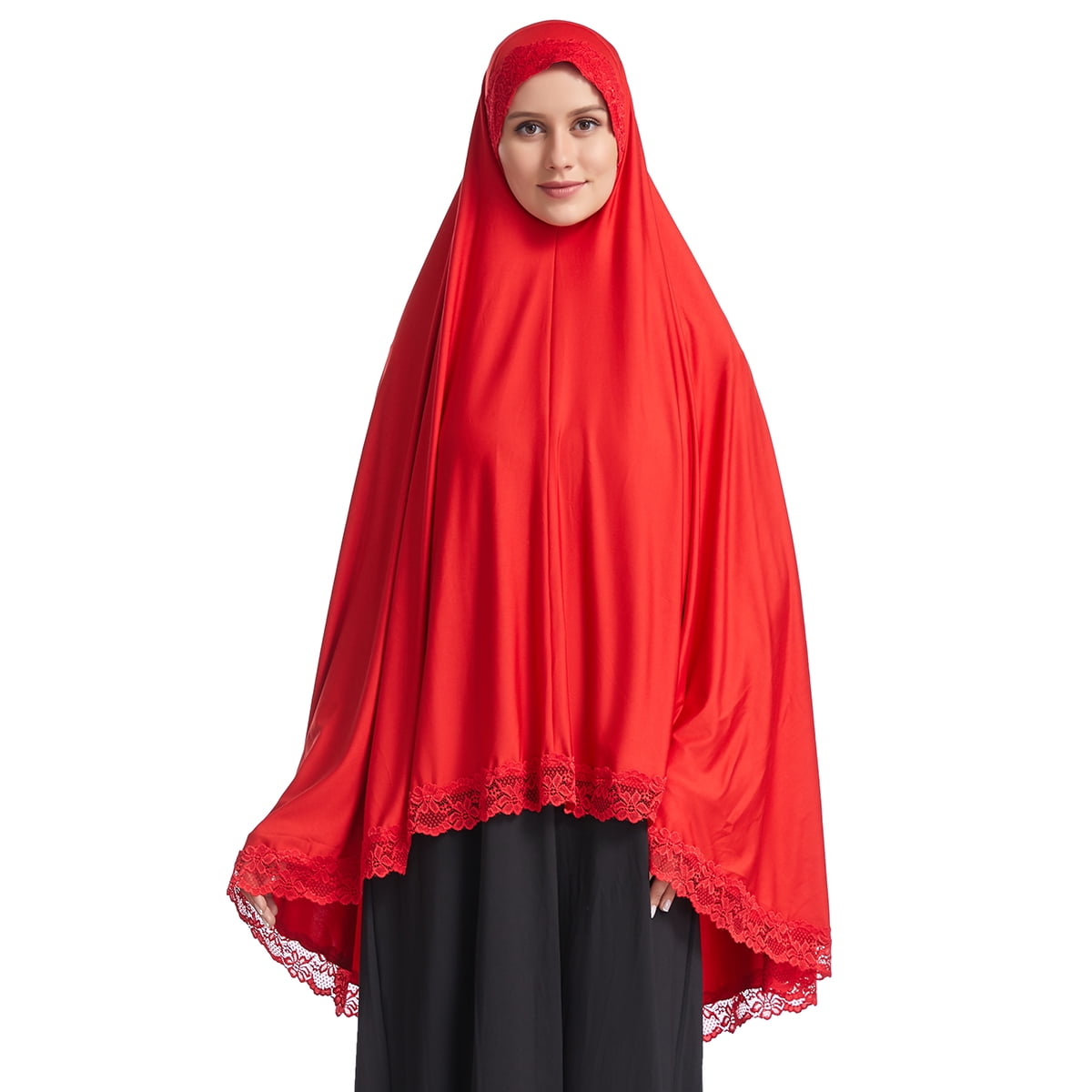 Muslim High Stretch Hijab Pure Color Half-body Cover Hijab with Lace ...