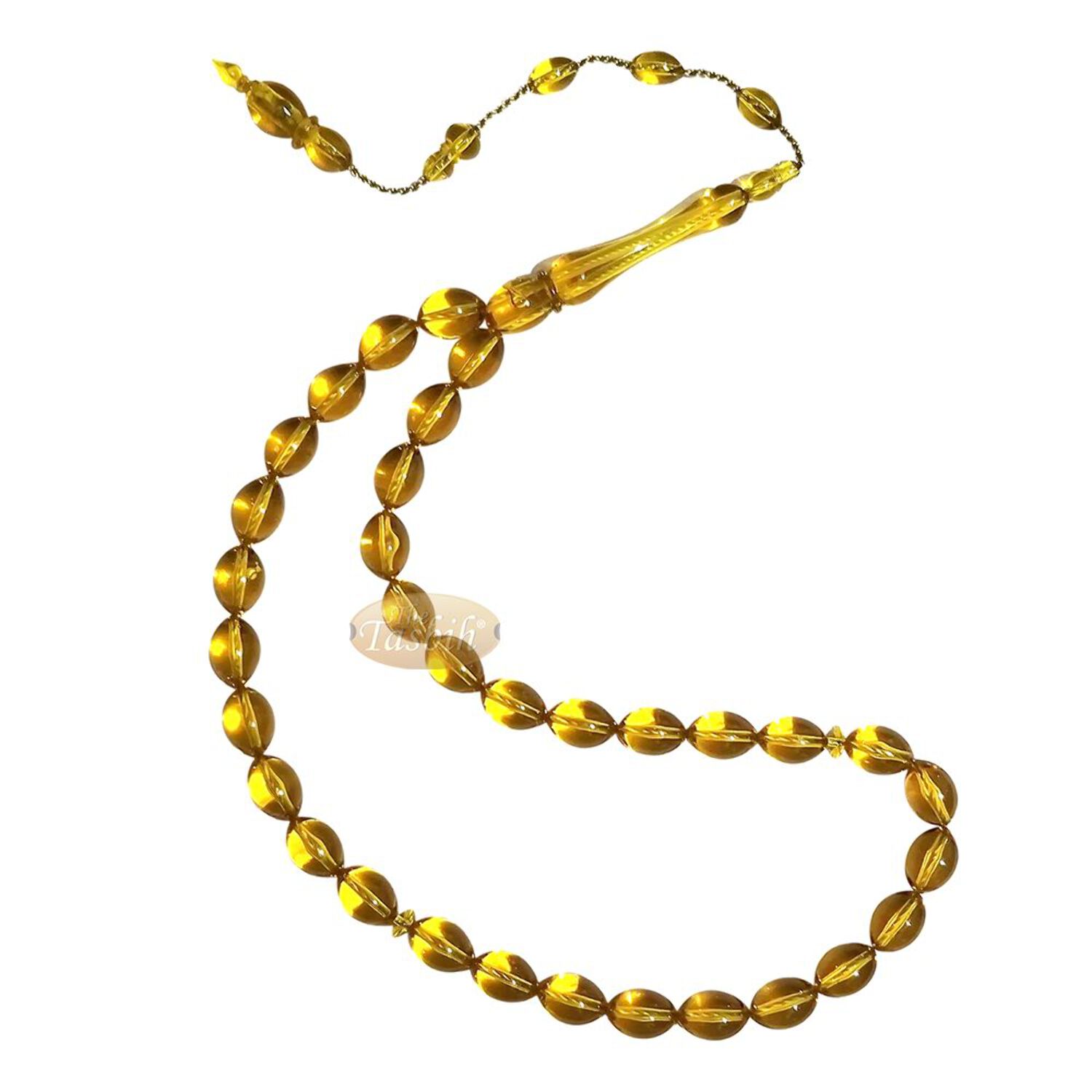 Muslim Tasbih – Small 33-Bead 12X9Mm Oval Translucent Honey Yellow ...