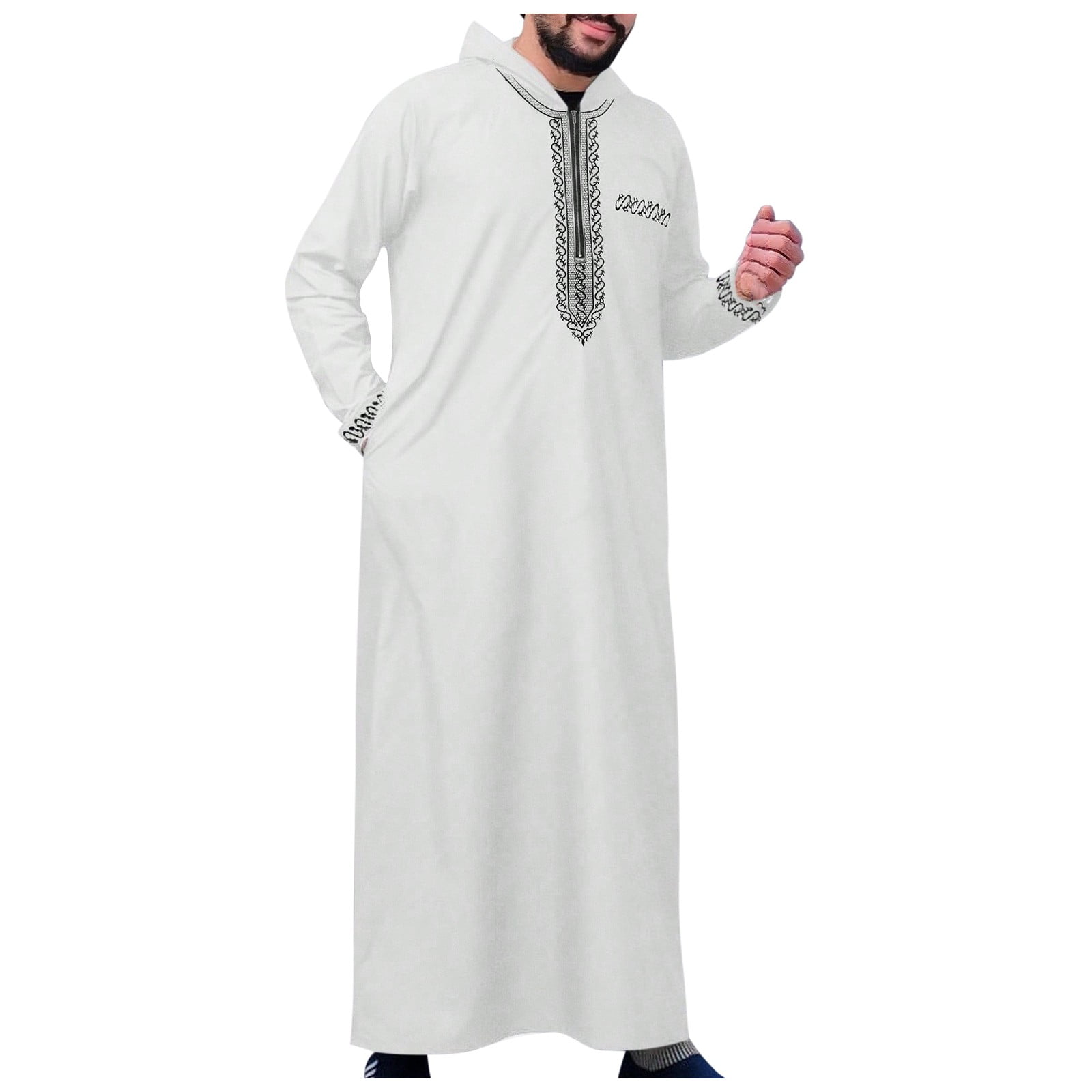 Muslim Thobe For Men Kaftan Long Sleeve Hooded Casual Middle East ...
