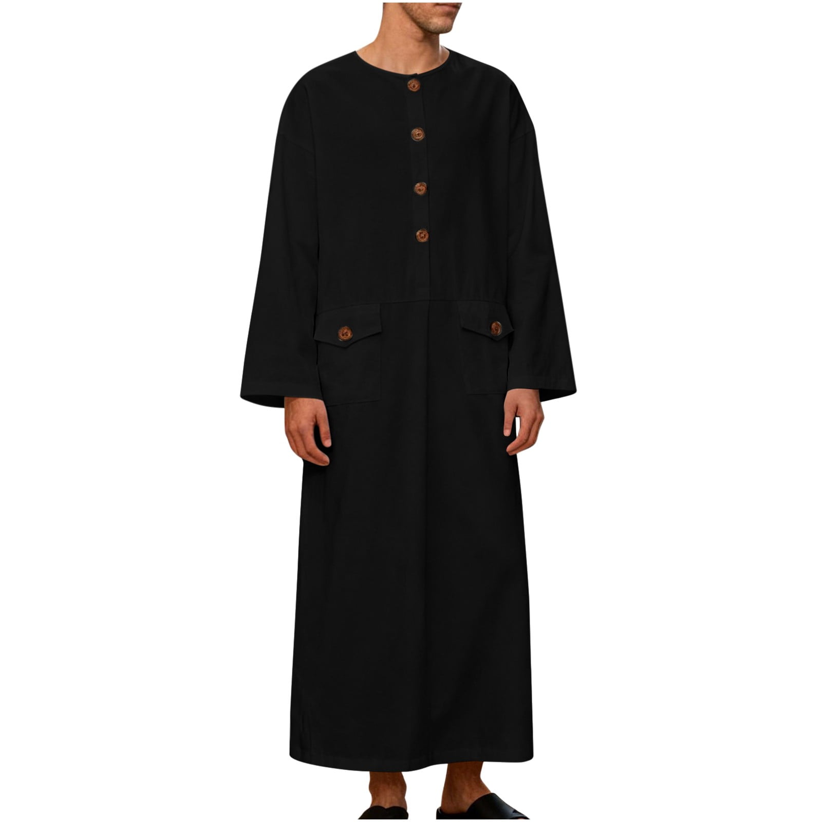 Muslim Thobe for Men Islam Kaftan Long Sleeve Button Up Casual Henley ...