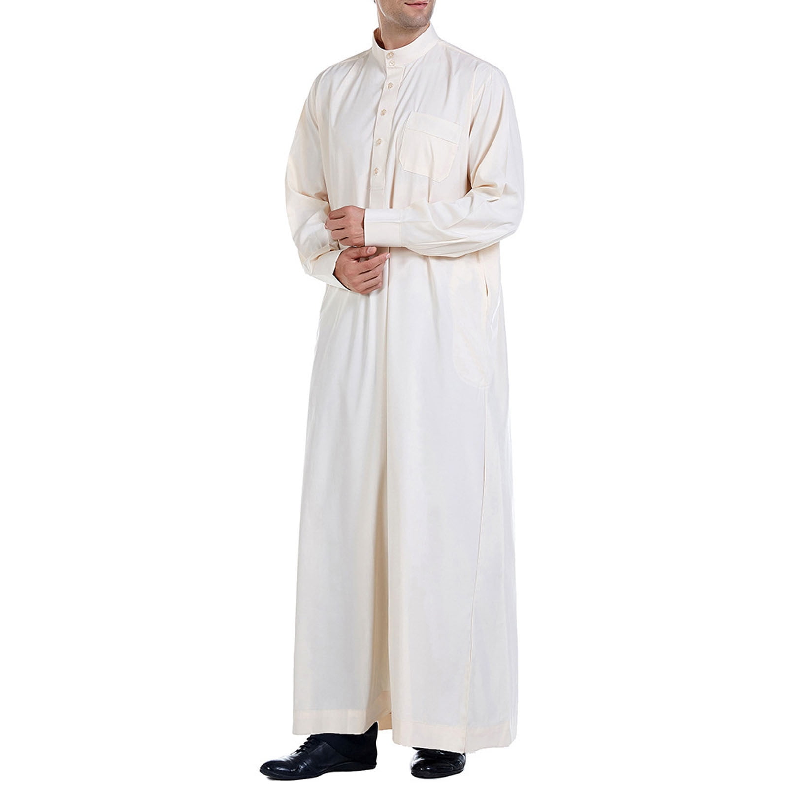 Muslim Thobe for Men Kaftan with Pockets Button Down Long Gown Men's ...