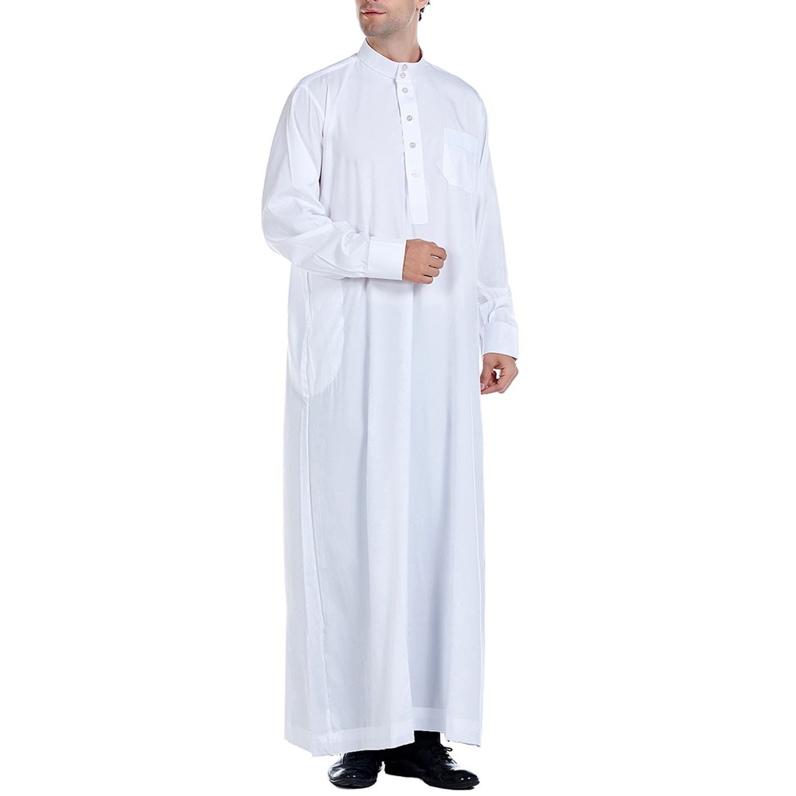 Muslim Thobe for Men Kaftan with Pockets Button Down Long Gown Men's ...