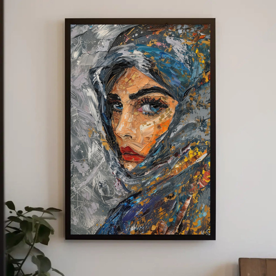 Muslim Woman Wall Art | Blue Eyes Woman Abstract Painting | Large ...