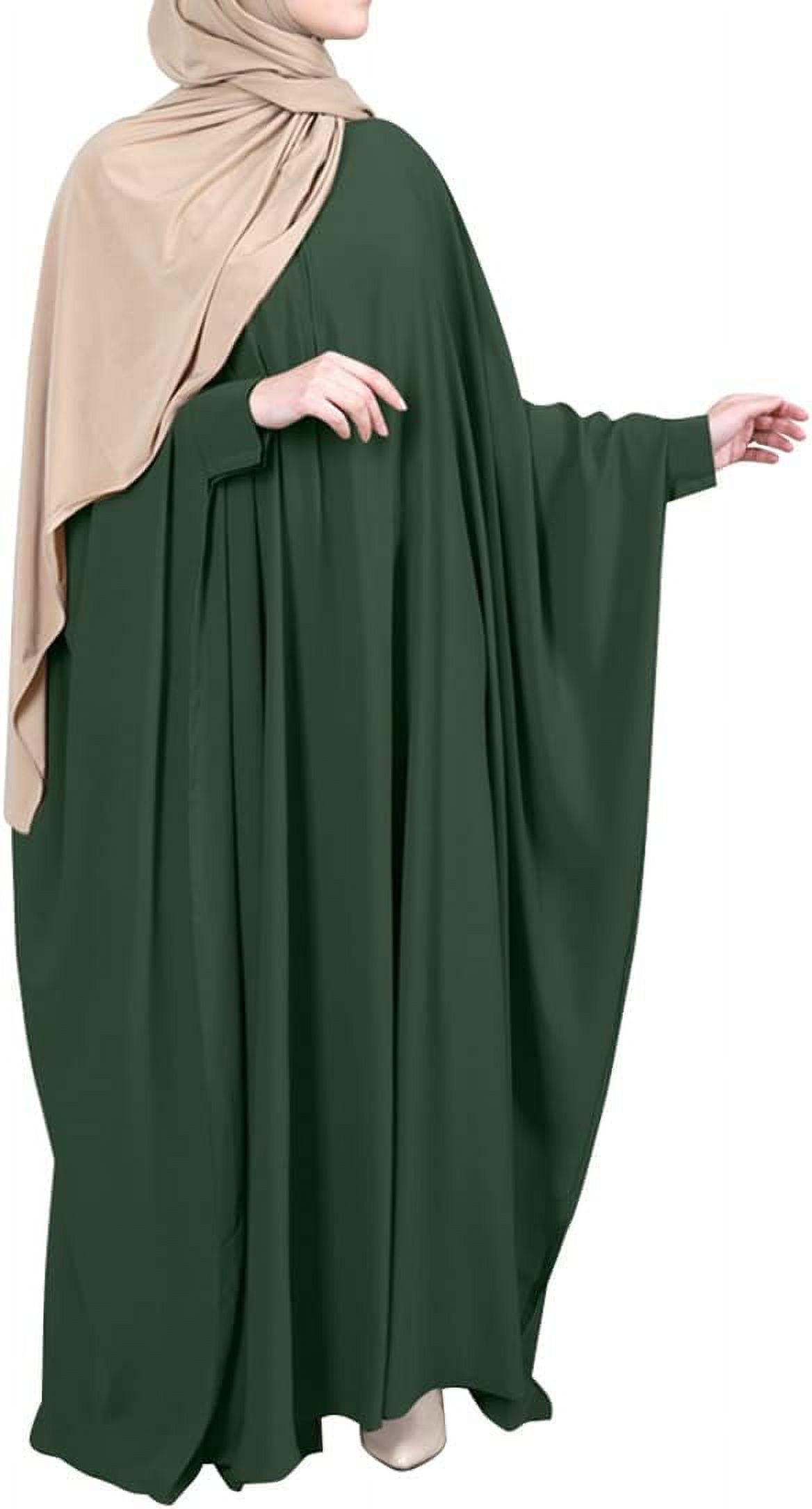 Muslim Women Batwing Abaya Dress Front Zipper Kaftan Islamic Maxi Dress ...