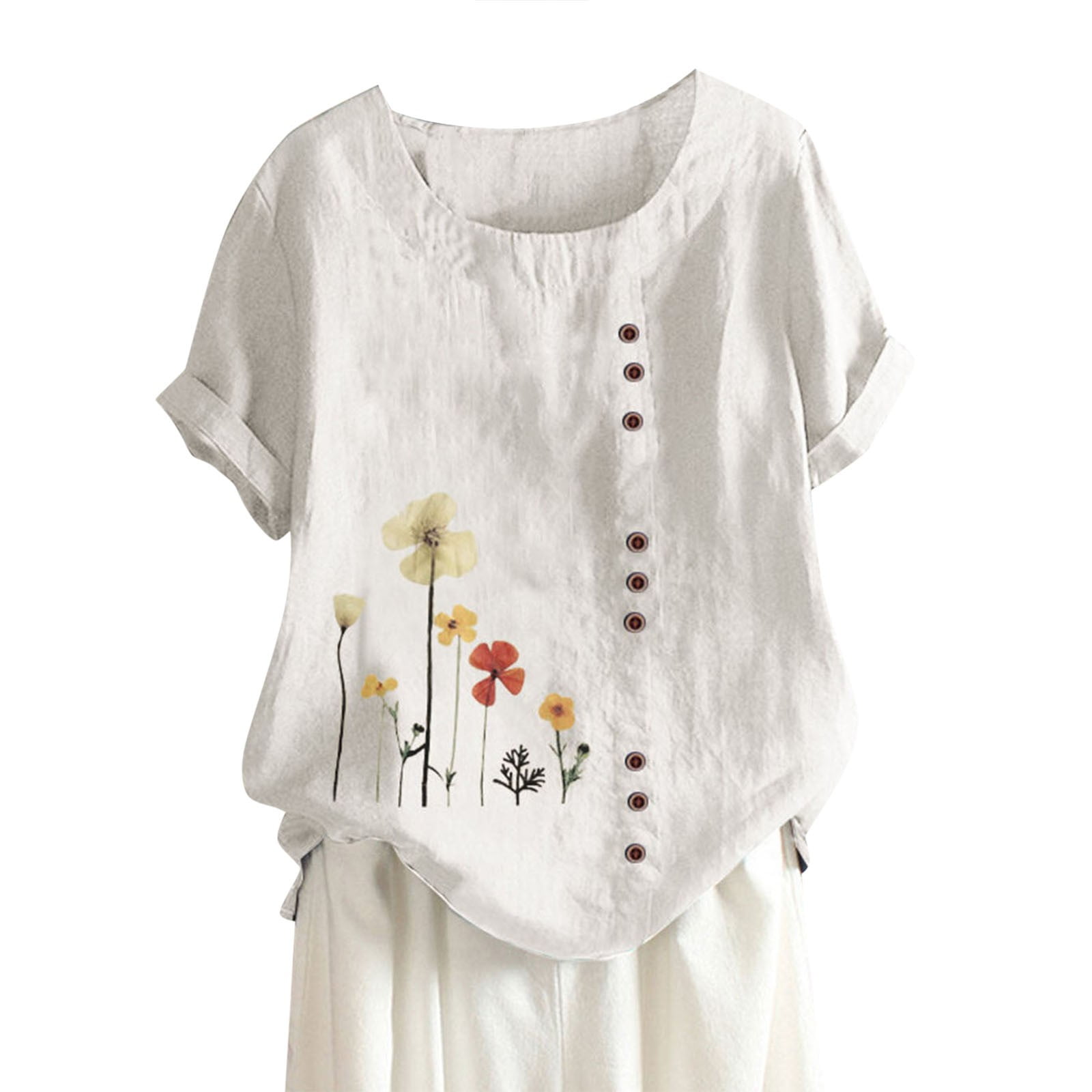 Muslin Blouse Women's Linen Blouse Women's Summer Short Sleeve Shirt Blouse Dress Linen Elegant ...