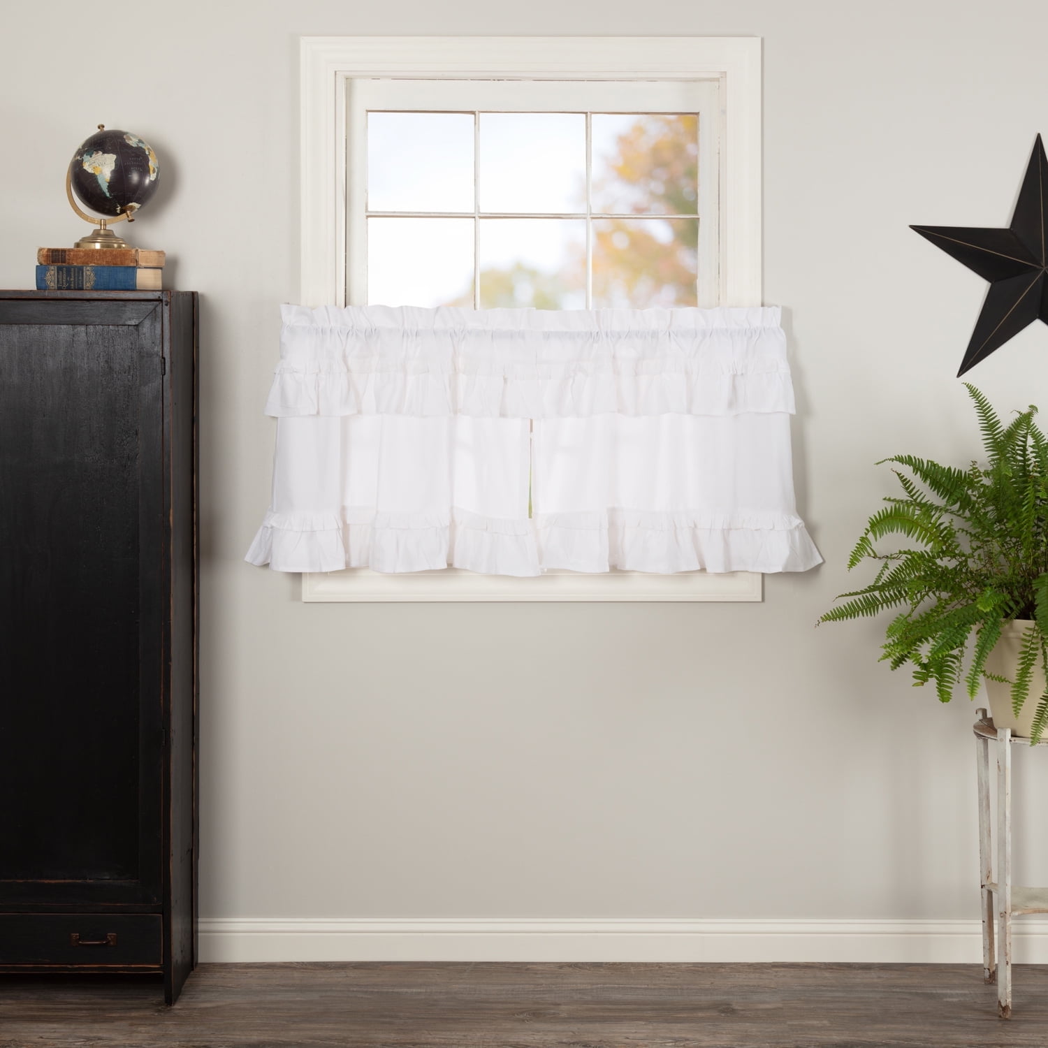 VHC Brands Muslin Ruffled Bleached White Tier Set of 2 Farmhouse Cotton ...