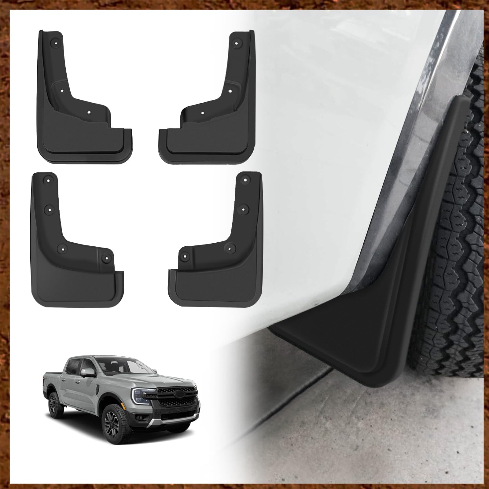 Muslogy Mud Flaps Splash SSF20 Guards Compatible with Ford Ranger 2024 ...